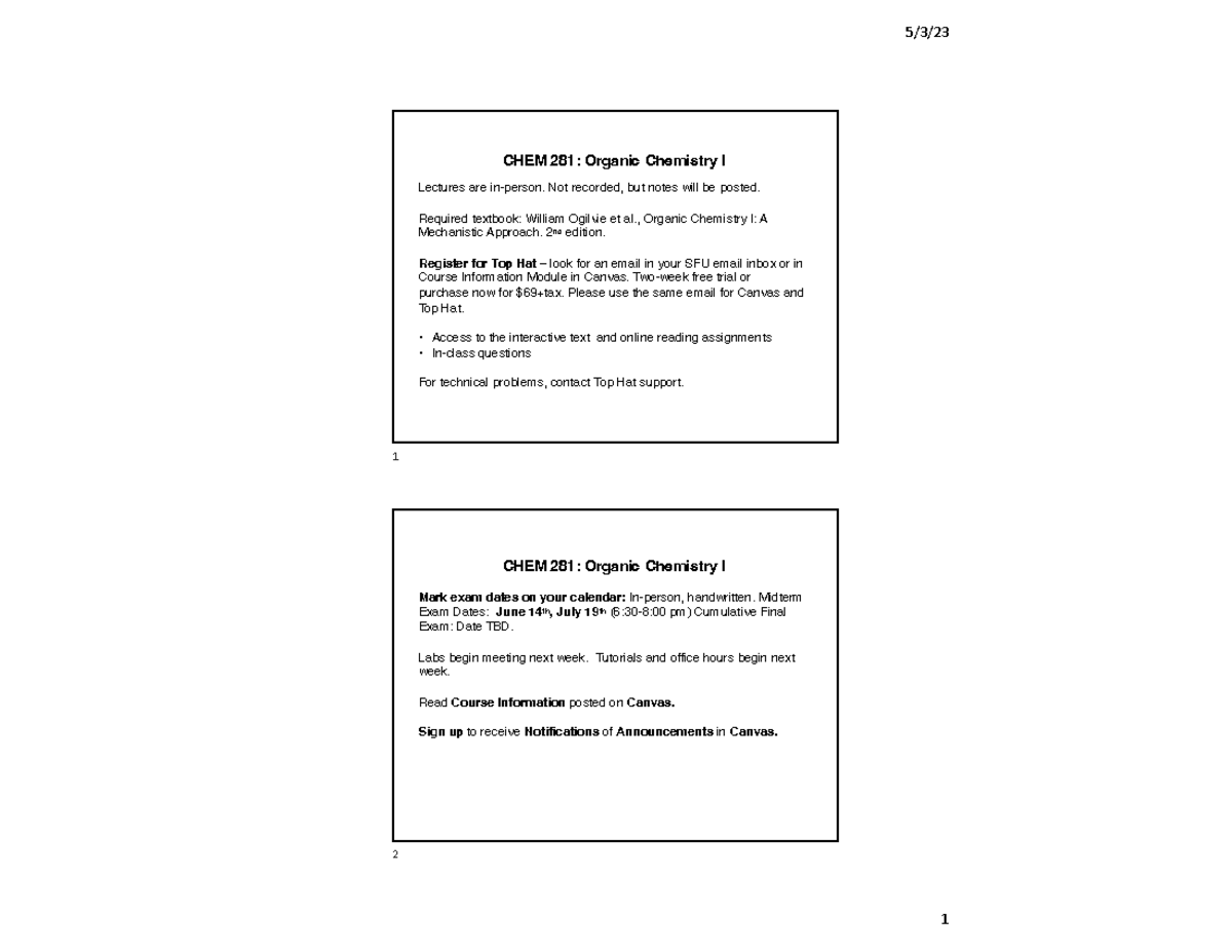 Module 1 Slides - Chem 281 - CHEM 281: Organic Chemistry I Lectures are ...