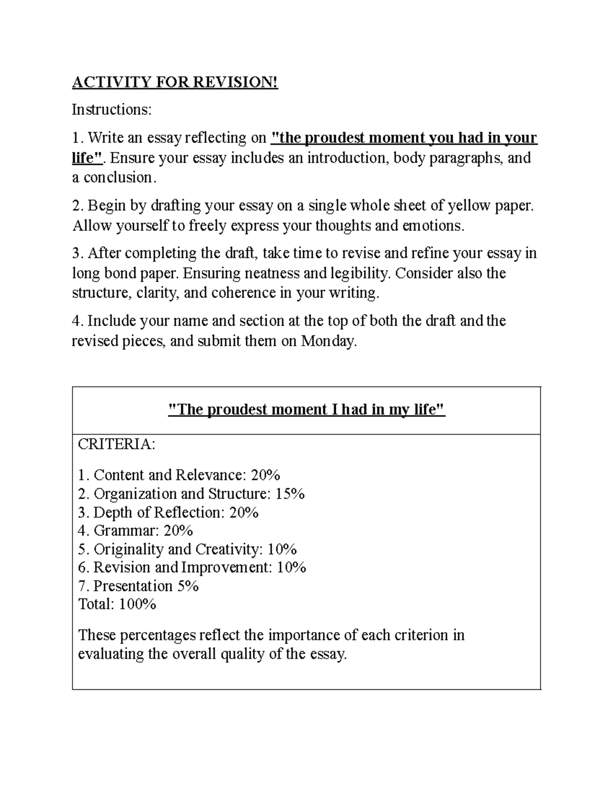 Activity-FOR- Revision - ACTIVITY FOR REVISION! Instructions: Write an ...