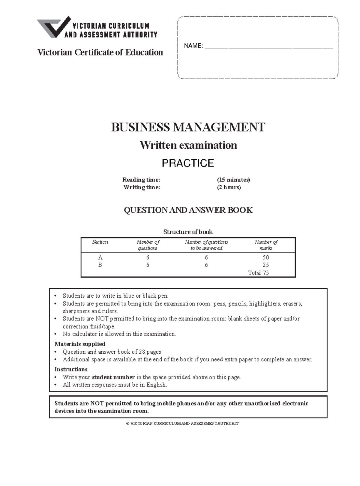 2023 Formal Practice EXAM - BUSINESS MANAGEMENT Written examination ...