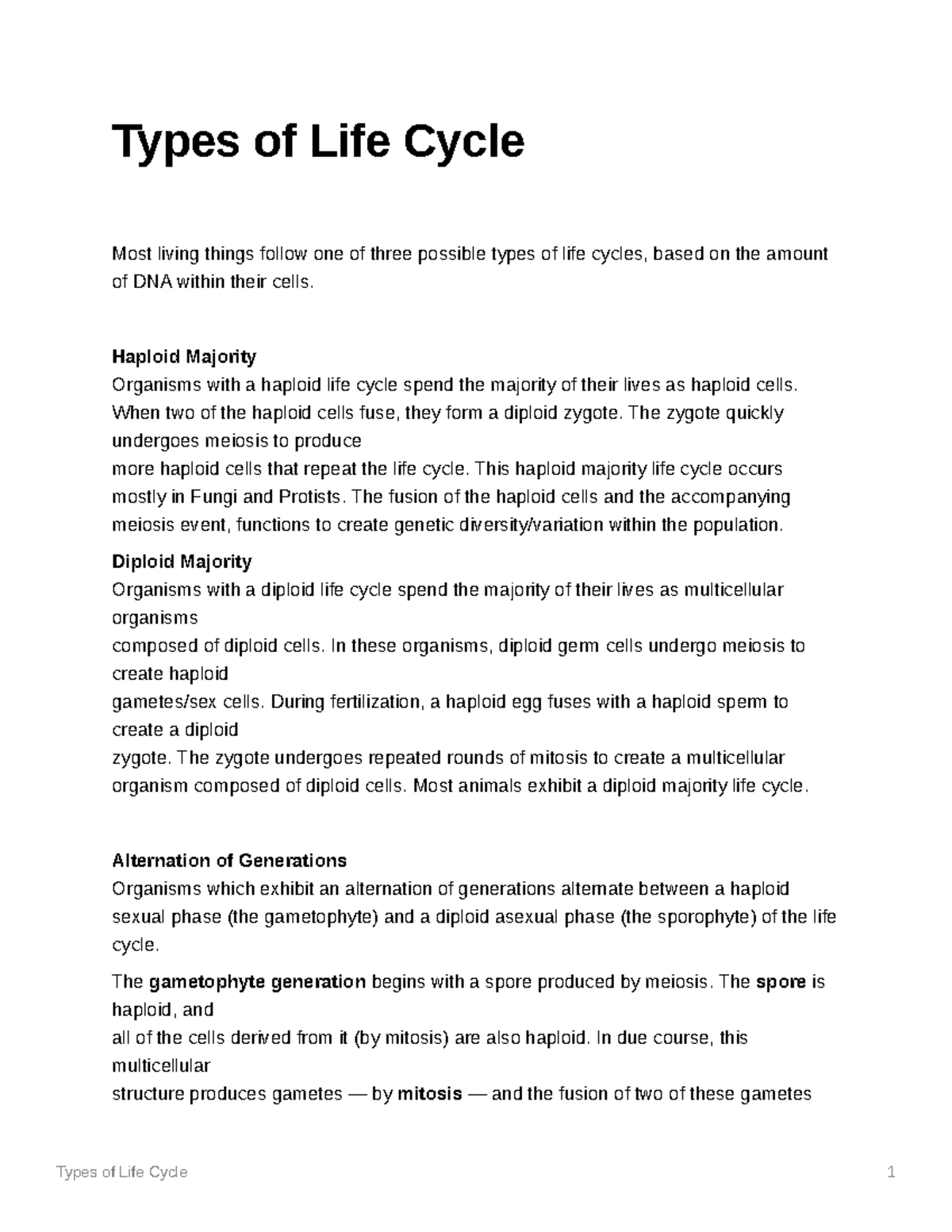 Types of Life Cycle - In class notes - Types of Life Cycle 1 Types of ...