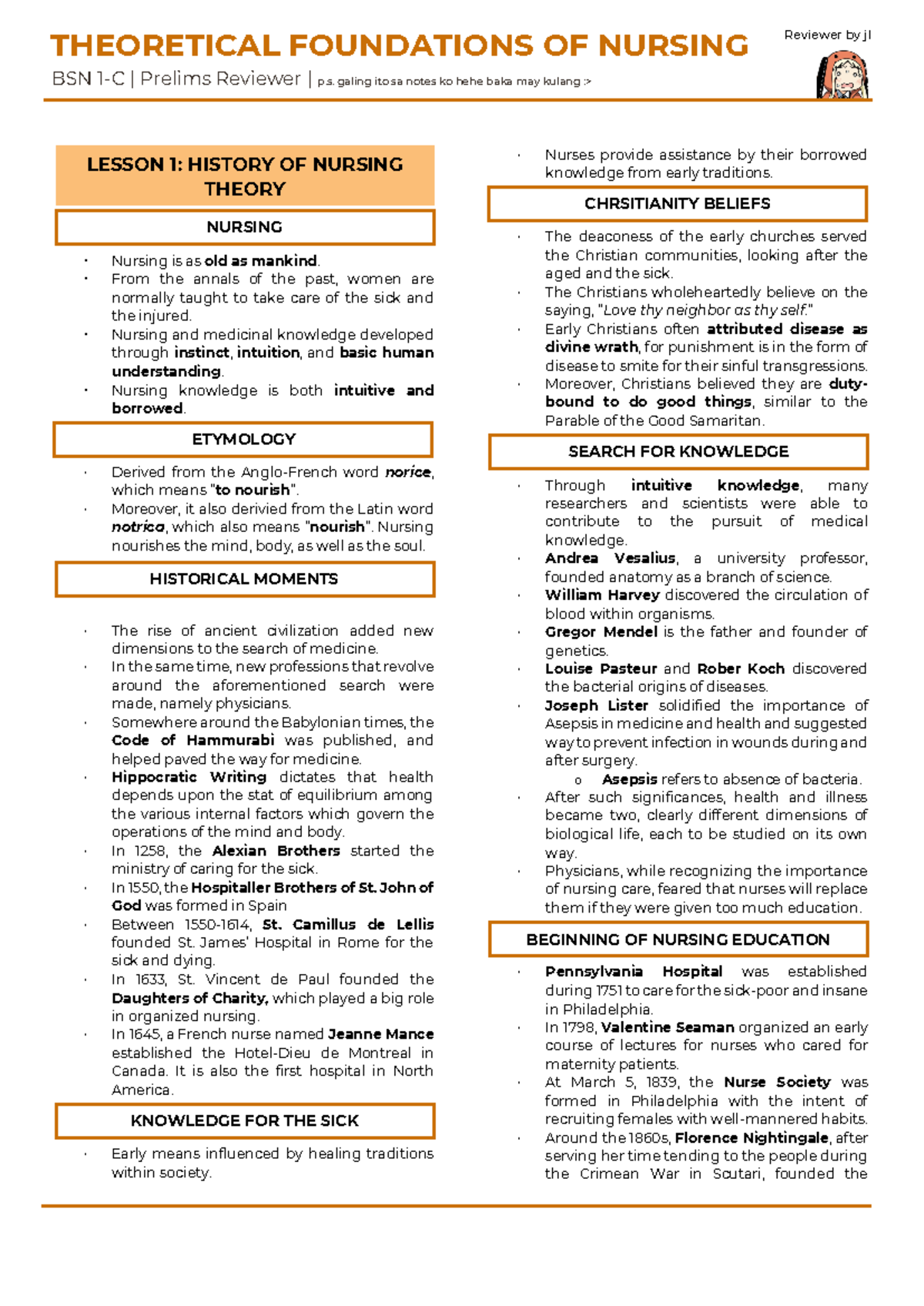TFN Reviewer Prelims - THEORETICAL FOUNDATIONS OF NURSING BSN 1-C ...