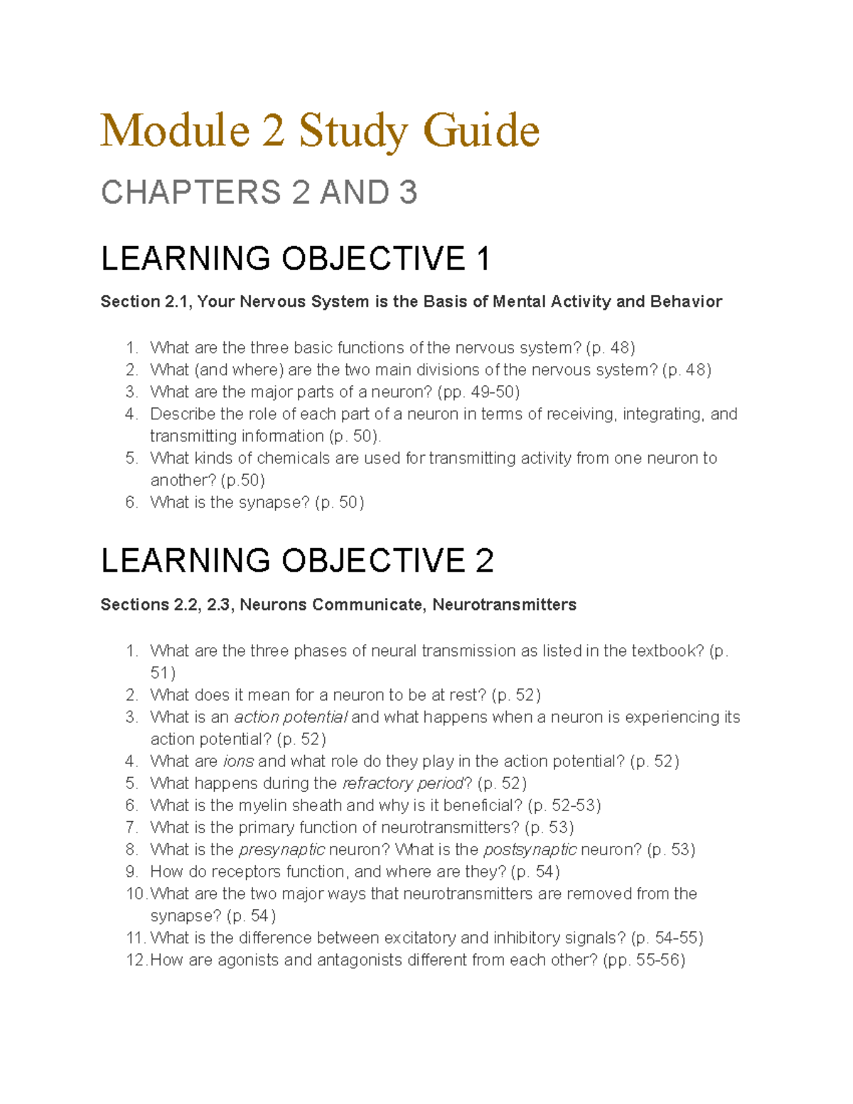 Module 2 Psych - Module 2 Study Guide CHAPTERS 2 AND 3 LEARNING ...