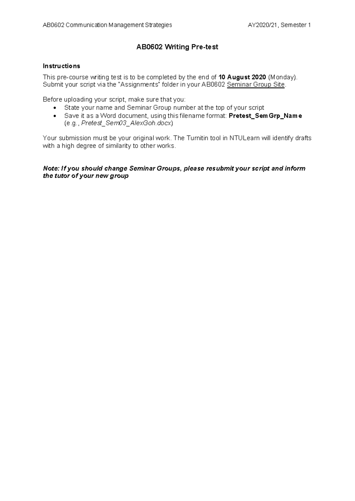 AB0602 AY20Sem1 Writing Pretest - AB0602 Writing Pre-test Instructions ...