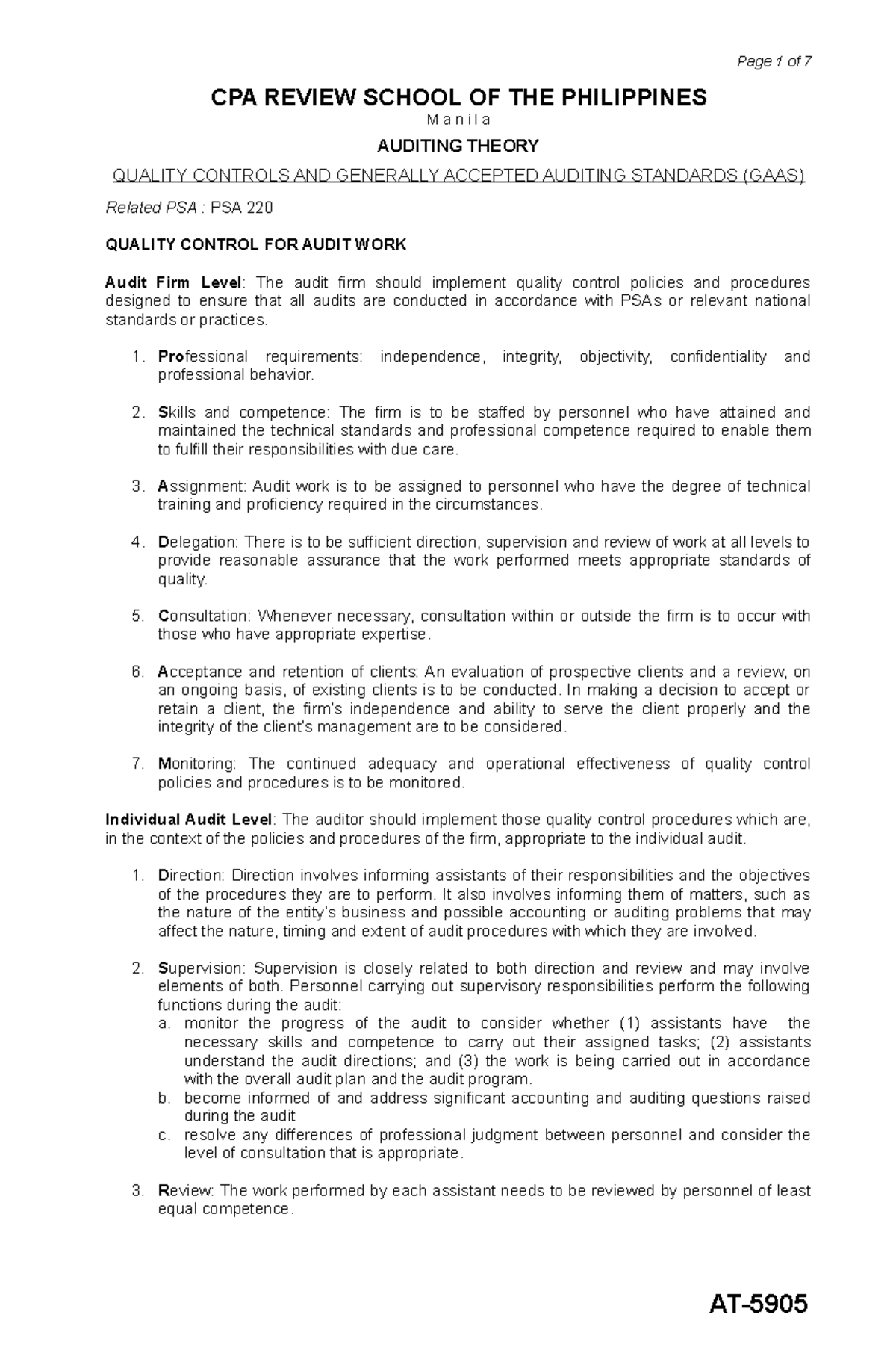 GAAS and Quality Control-converted HFHGHD - Accountancy - Studocu