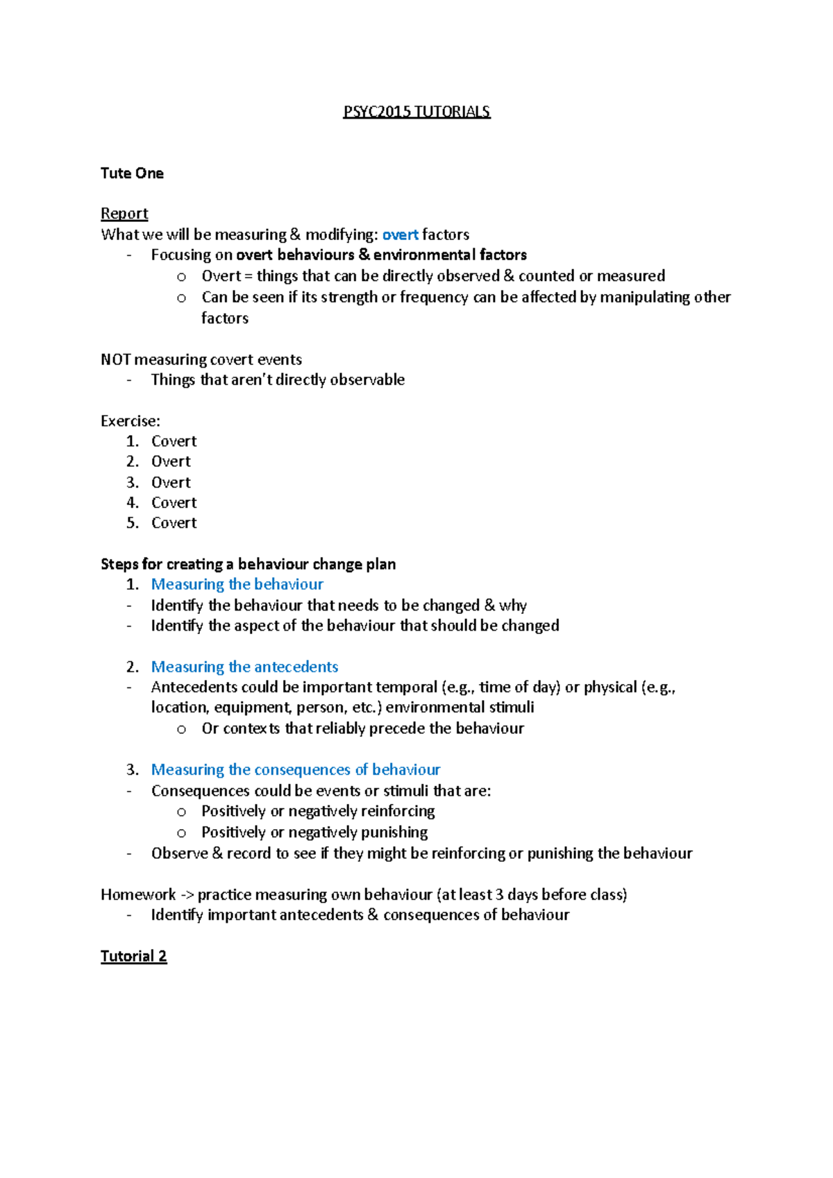Tutorial Work for later in semester - PSYC2015 TUTORIALS Tute One ...