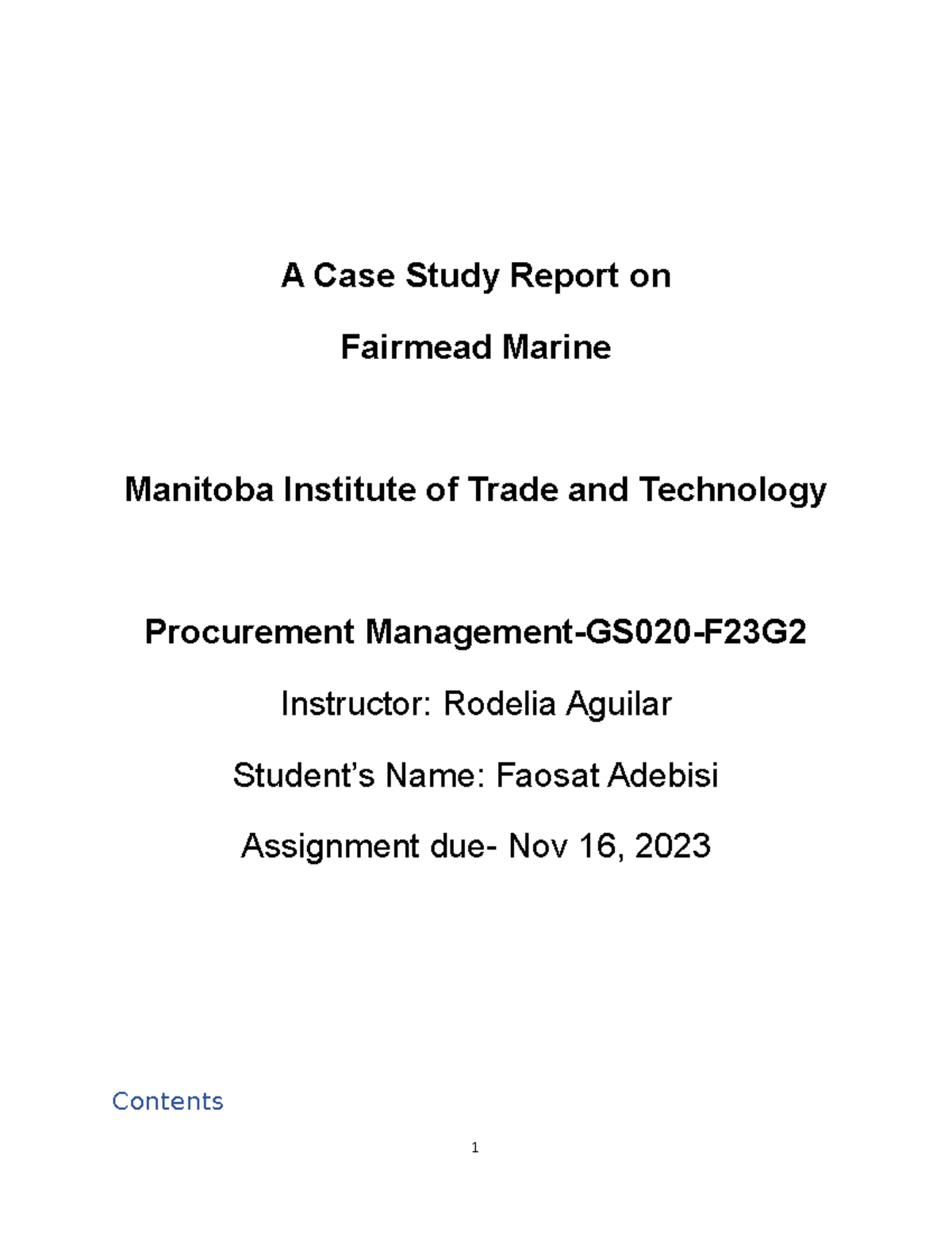 Fairmead Marine Case Study - A Case Study Report on Fairmead Marine ...