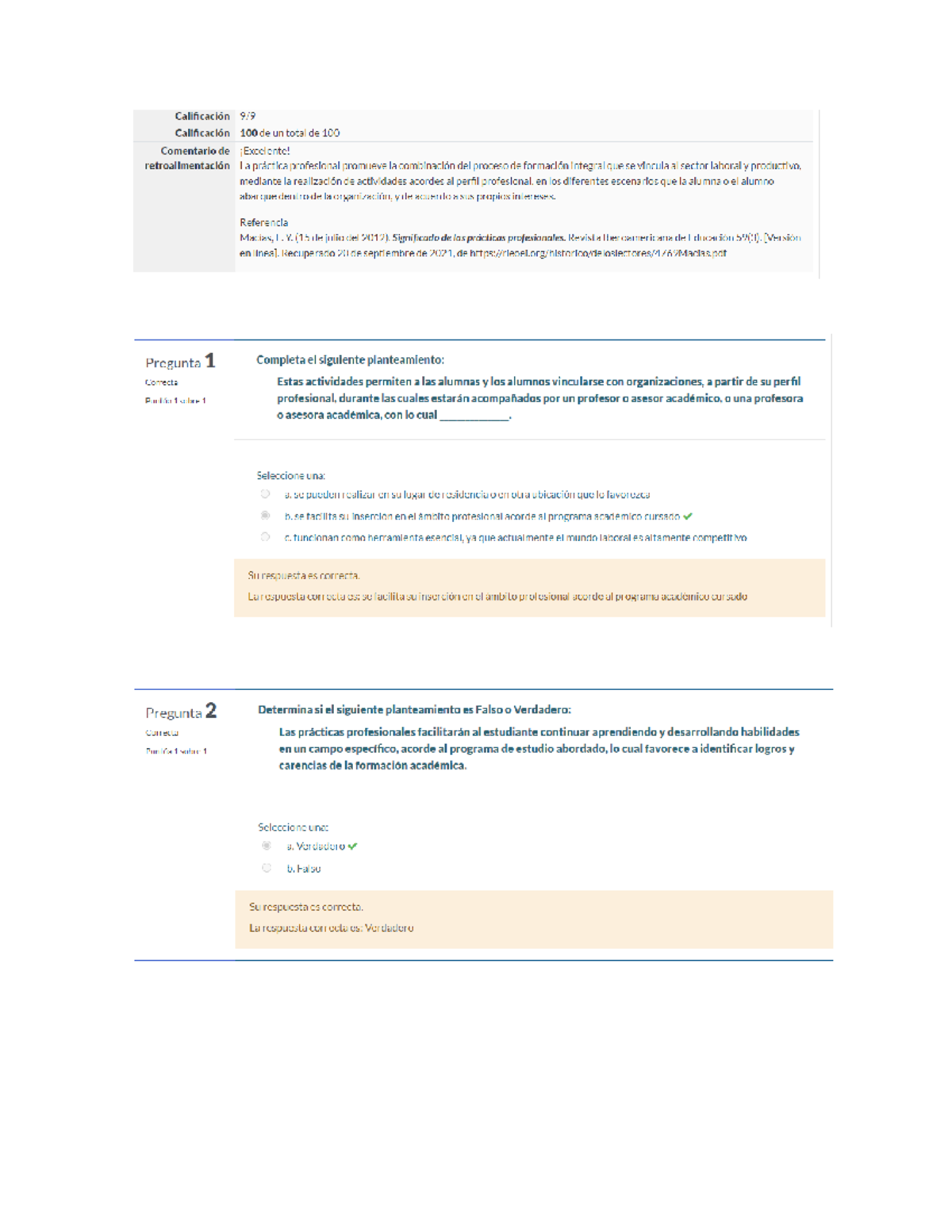 L1. Introducción a las prácticas profesionales - Ejercicio - Calificación Calificación 100 de un ...