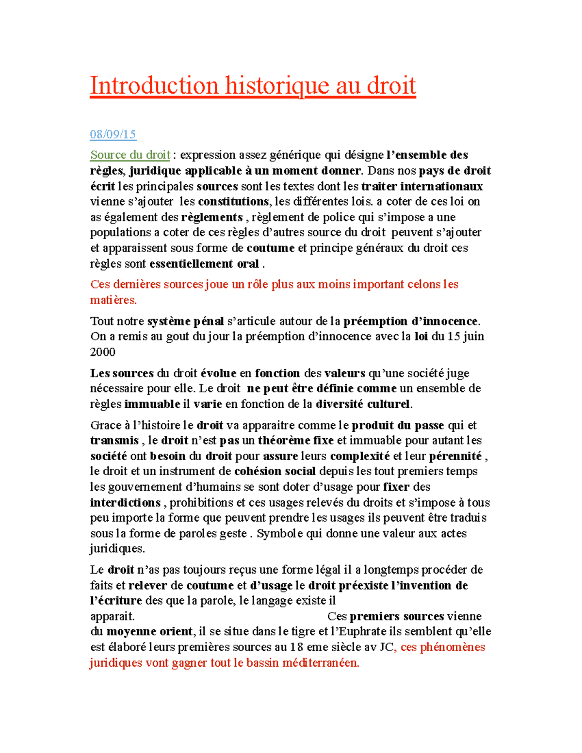 Intro historique au droit - Introduction historique au droit 08/09/ Source du droit : expression ...