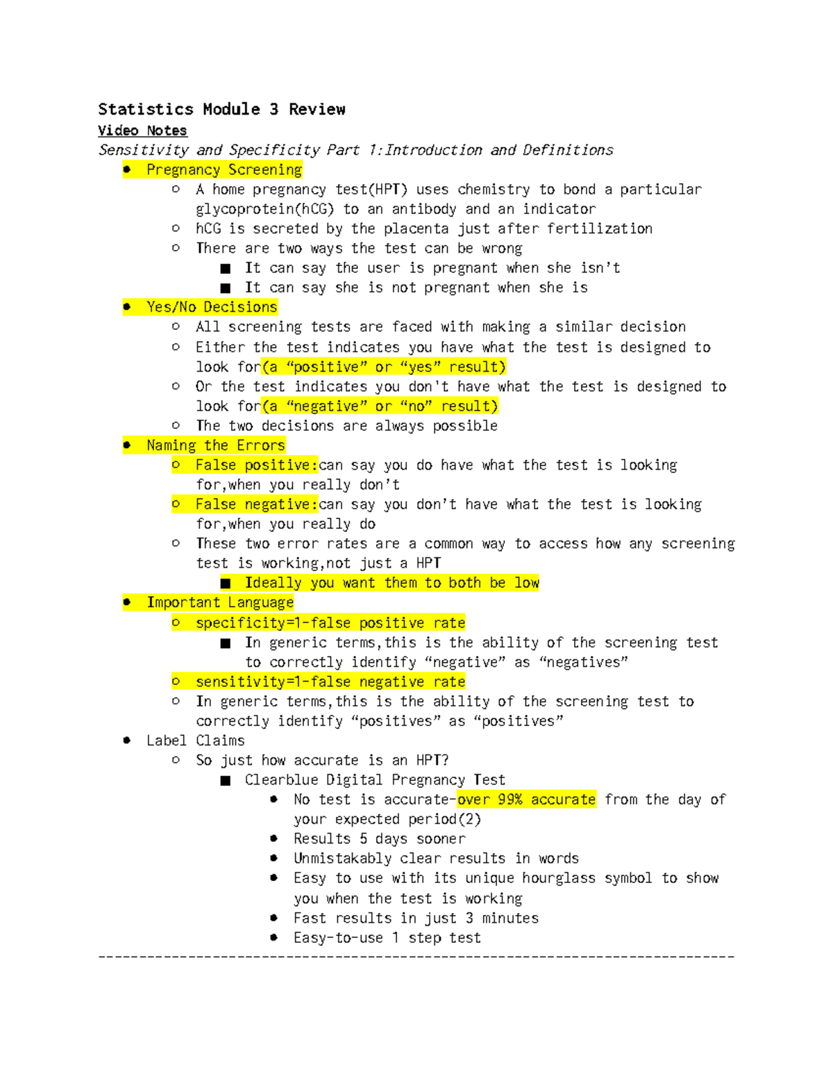 Statistics Modue 3 Review - Statistics Module 3 Review Video Notes ...