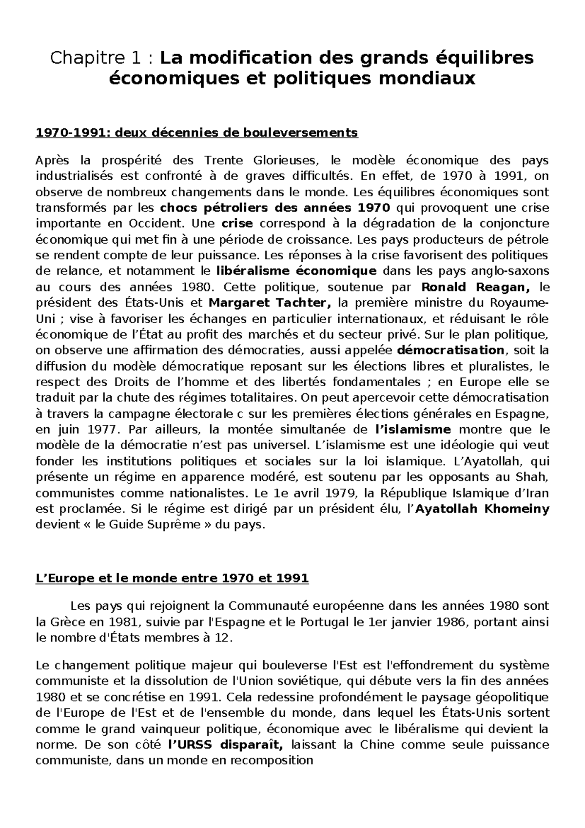 Chapitre 1 La modification des grands équilibres économique - Chapitre 1 : La modification des ...