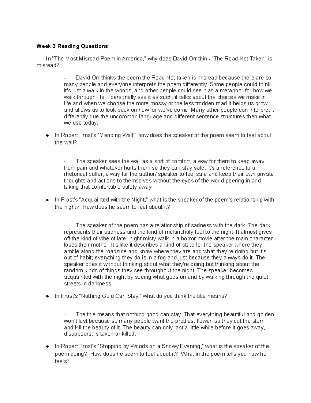 Week 3 Reading Questions - Week 3 Reading Questions · In “The Most ...