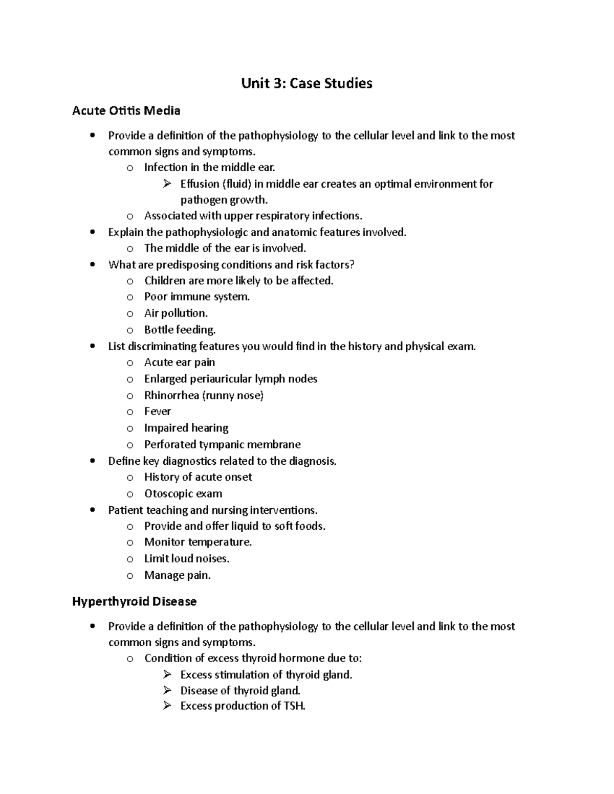 Unit 3 Case Studies - L. Kohl - Unit 3: Case Studies Acute Otitis Media Provide a definition of ...