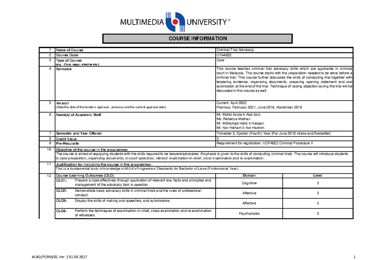 UTA4622 Criminal Trial Advocacy 2022 - 1. 2. 3. 4. 5. 6. 7. 8. 9 ...