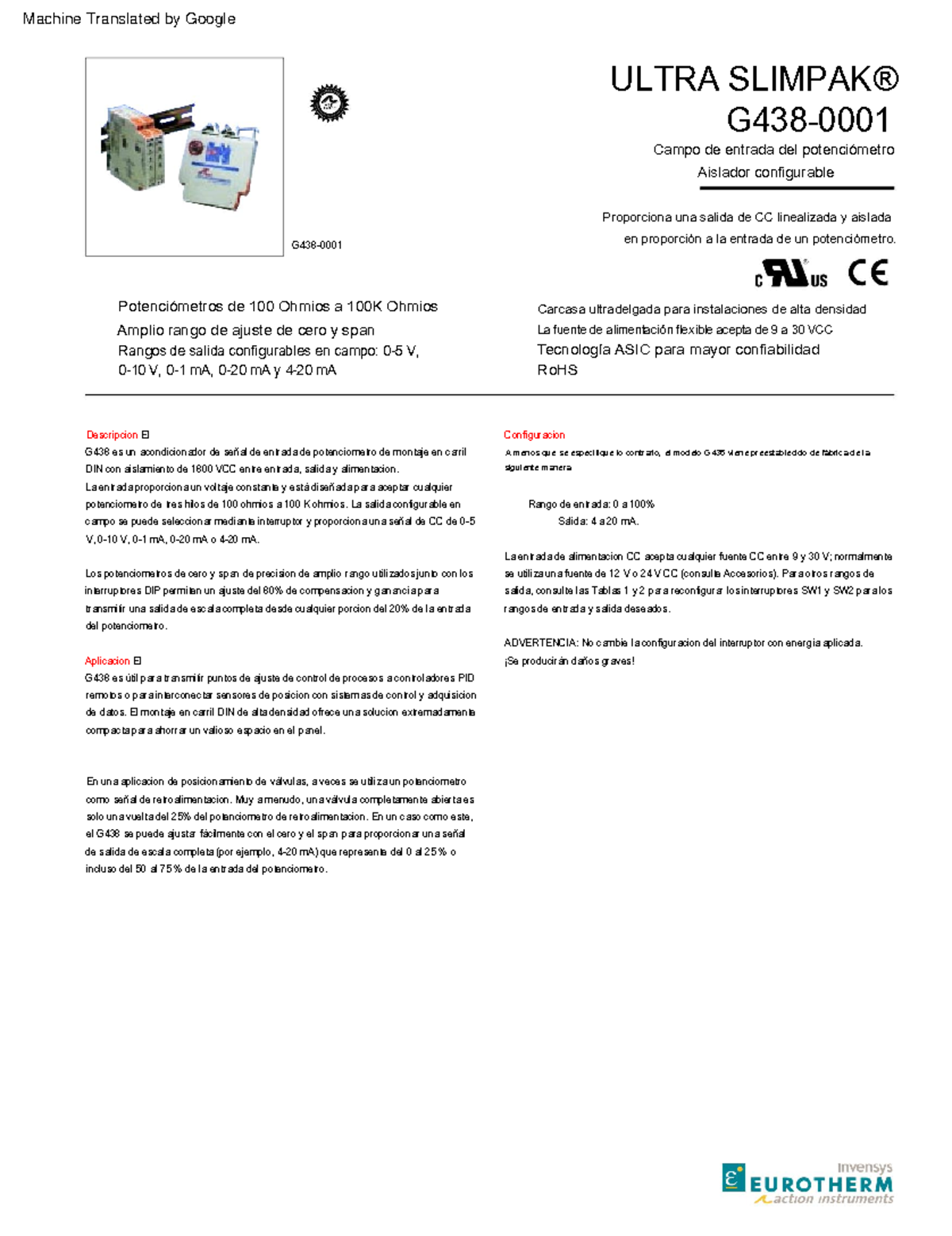 Ultra Slim Pak G438 Potentiometer Input, Field Configurable Isolator ...