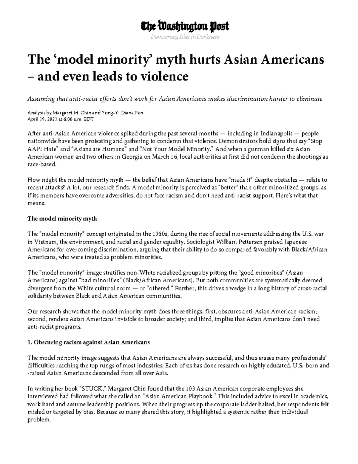 The Model Minority Myth Hurts Asian Americans - Democracy Dies in ...