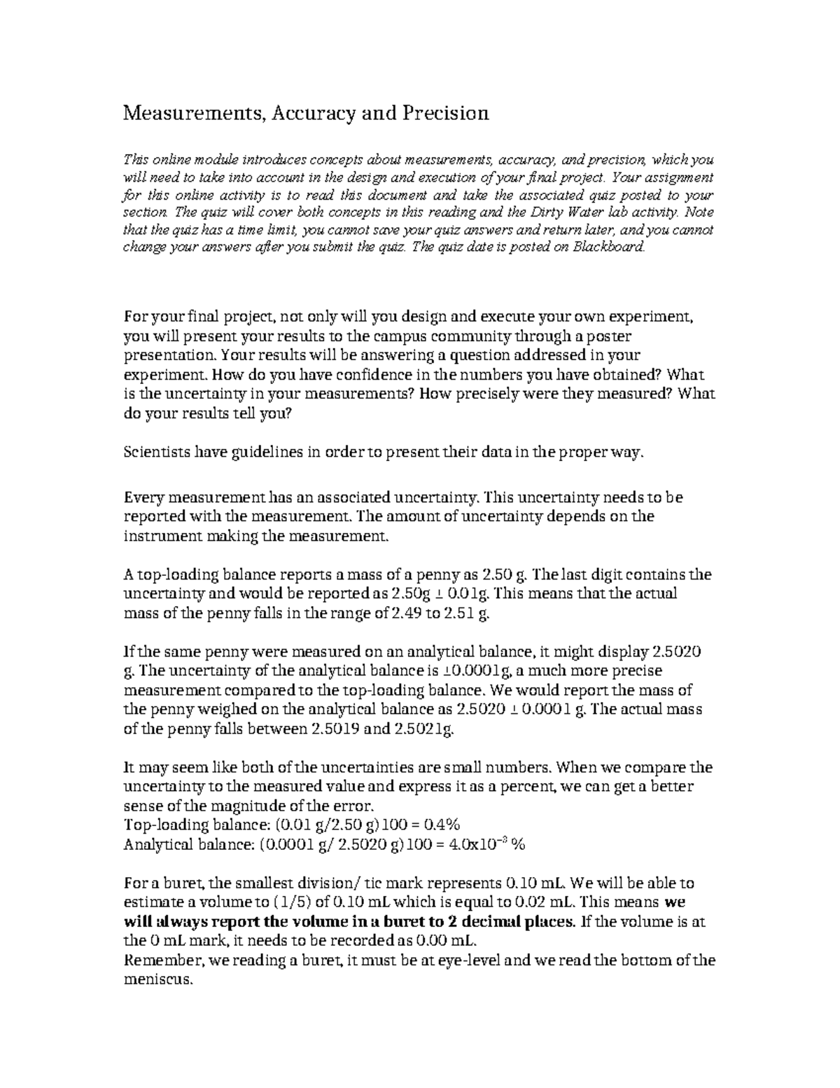 Measurements Fall 22 - N/A - Measurements, Accuracy and Precision This ...