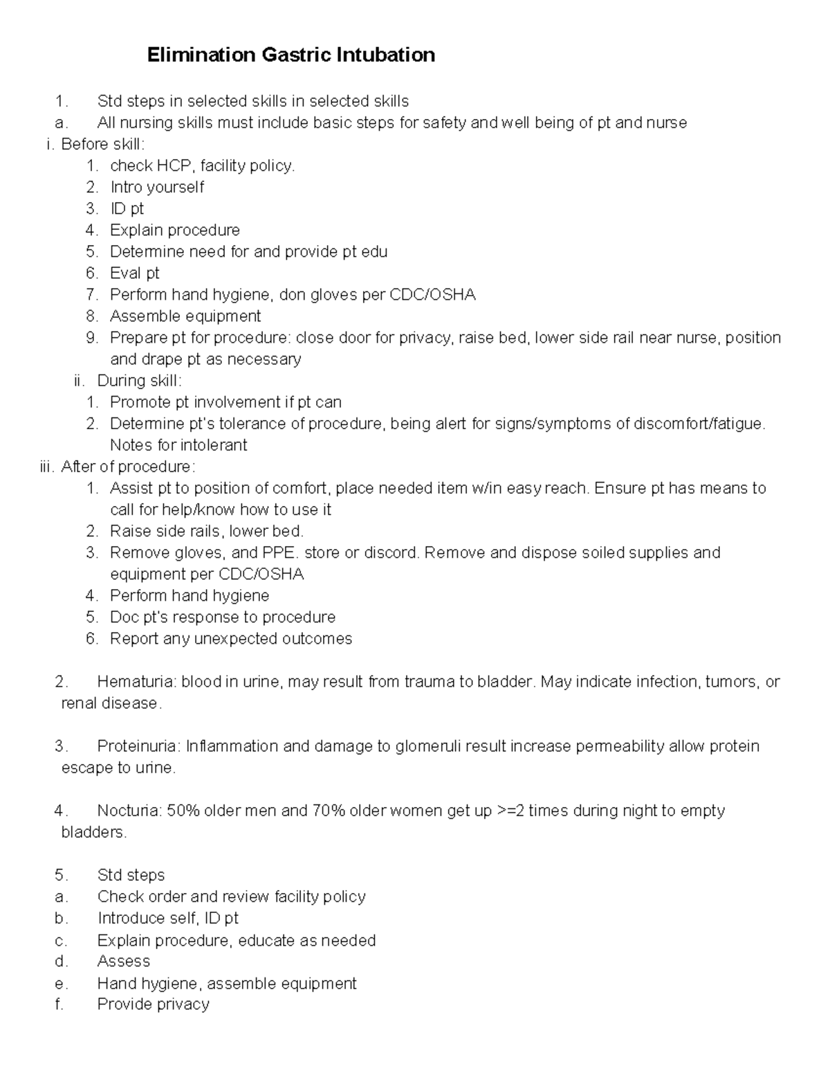 Elimination Gastric Intubation - All nursing skills must include basic ...