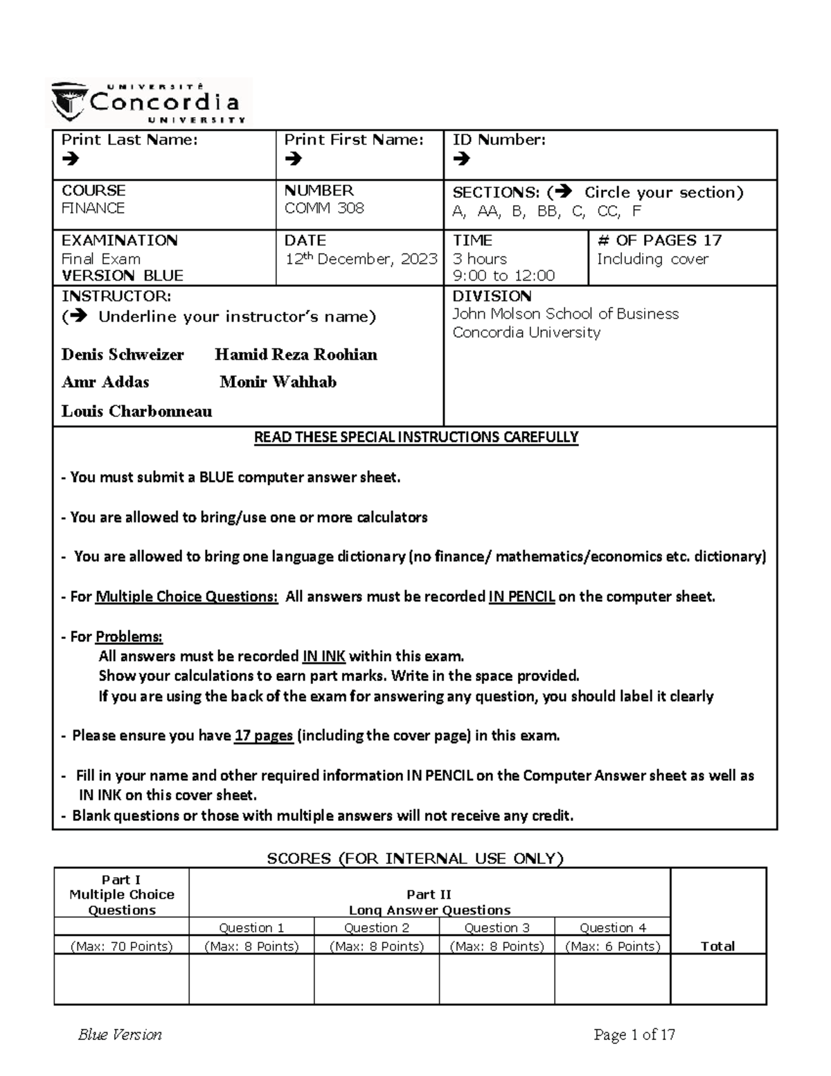 Final exam cover formulas - ####### Print Last Name: ####### Print ...
