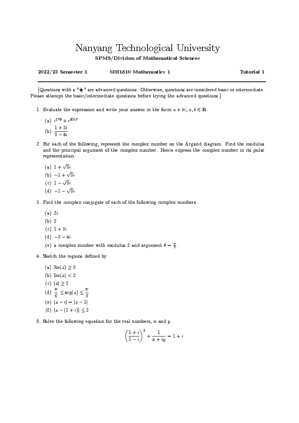 MH1810 Tut 1 Complex 220818 113637 - Nanyang Technological University SPMS/Division of ...