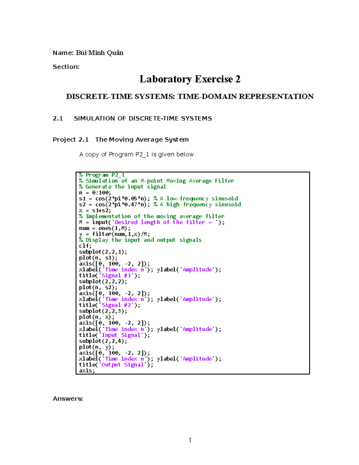 Labex 2 - sssssssssssssssssssssssssssssssssssssssss - Name: Bùi Minh Quân Section: Laboratory ...