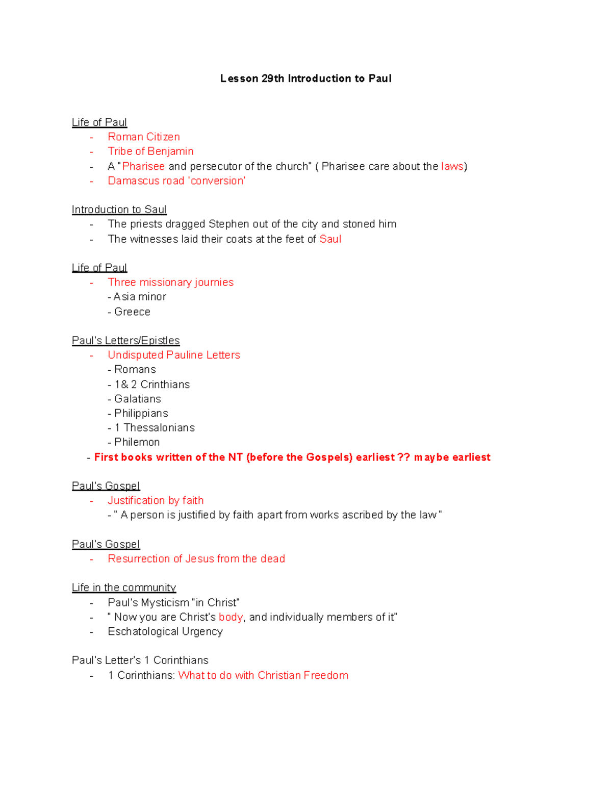 Last Christian Scriptures Notes - Lesson 29th Introduction to Paul Life ...