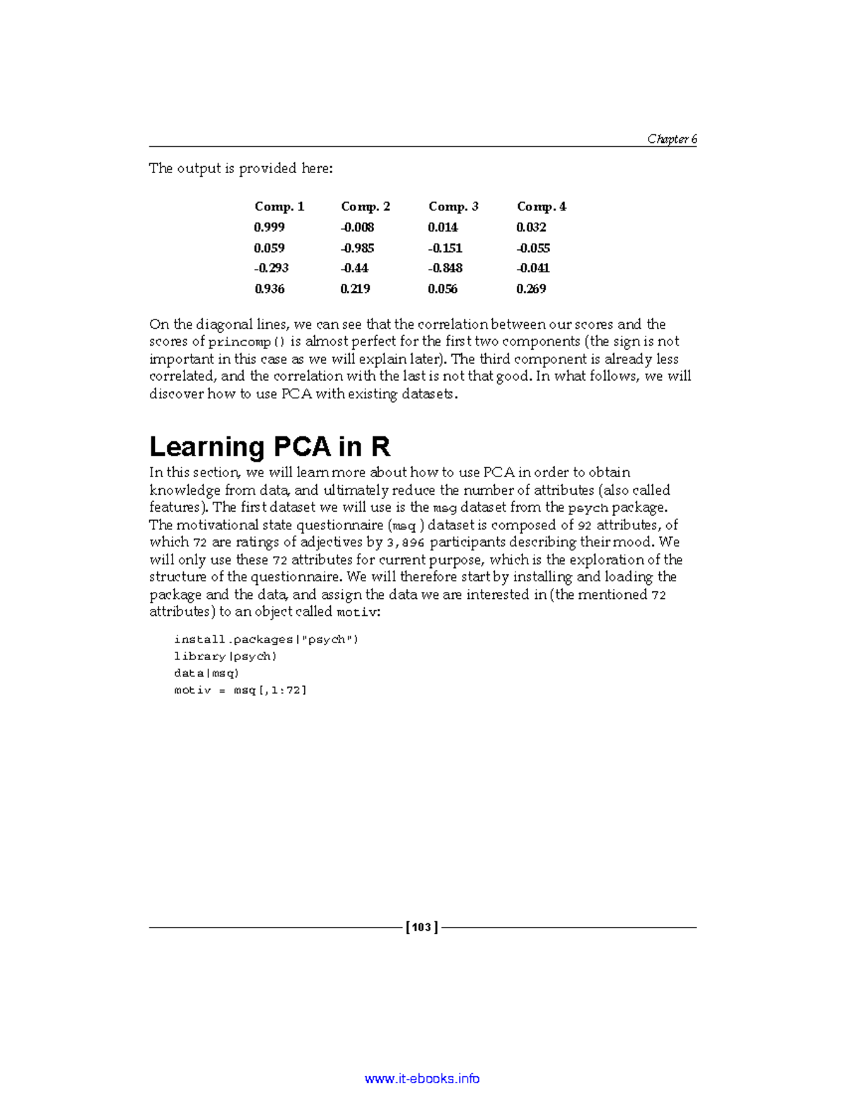 PCA in R - Chapter 6 The output is provided here: Comp. 1 Comp. 2 Comp ...