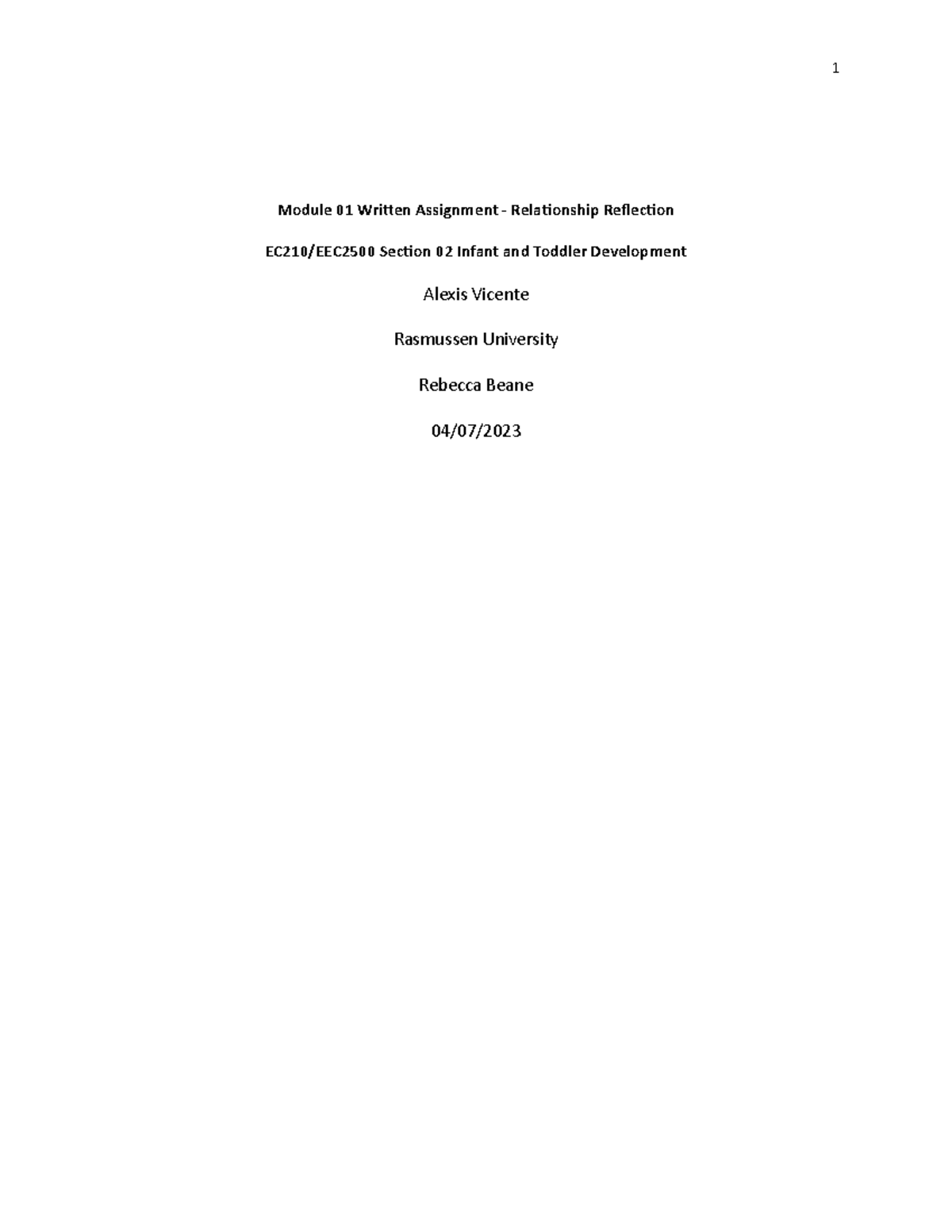 - Relationship Reflection - Module 01 Written Assignment - Relationship ...