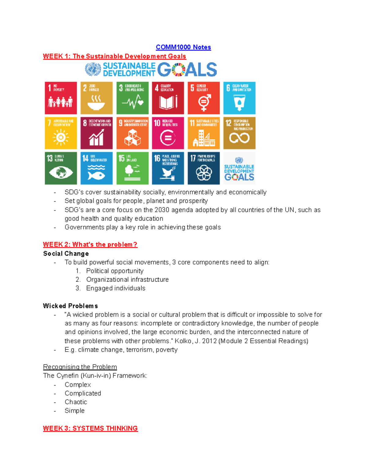 COMM1000 Notes - Assignment - COMM1000 Notes WEEK 1: The Sustainable ...