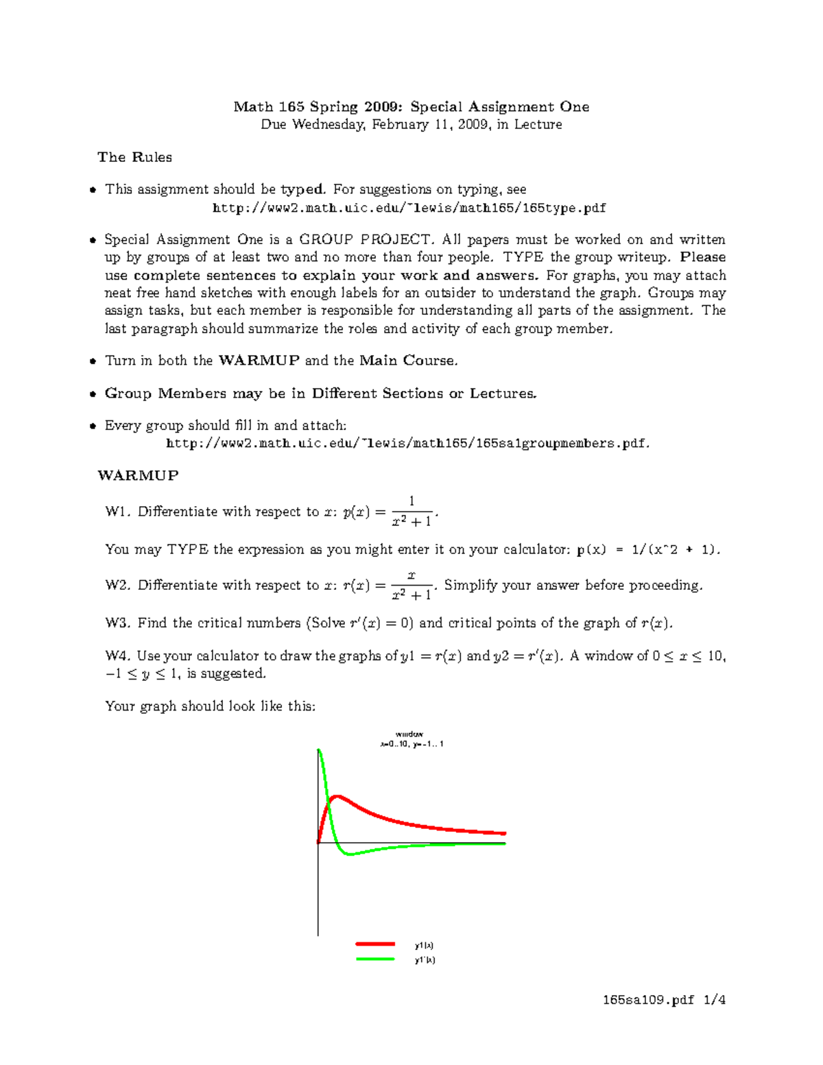 Math 165 Spring 2009 Special Assignment One - Math 165 Spring 2009 ...
