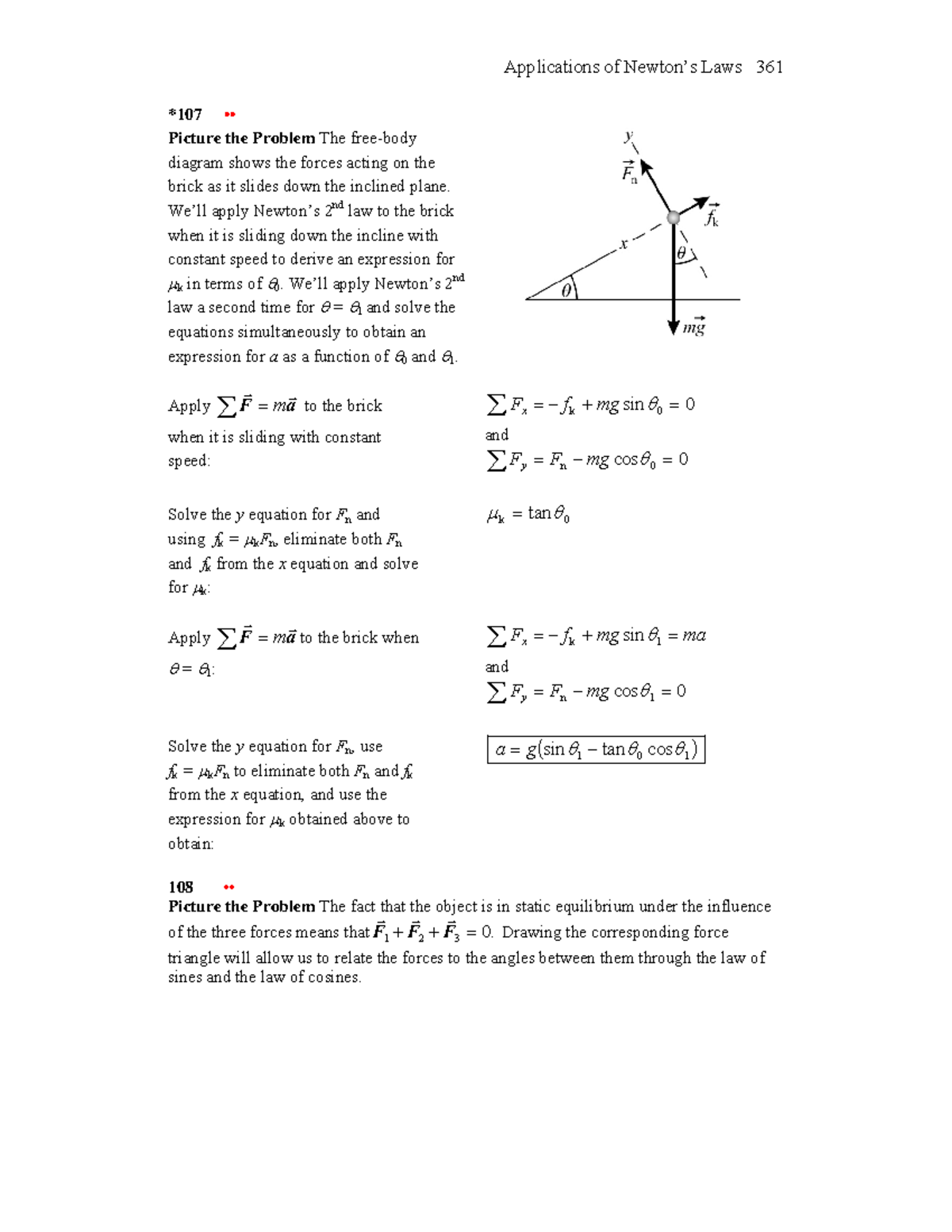 Physics Material - Applications of Newton’s Laws 361 *107 •• Picture ...