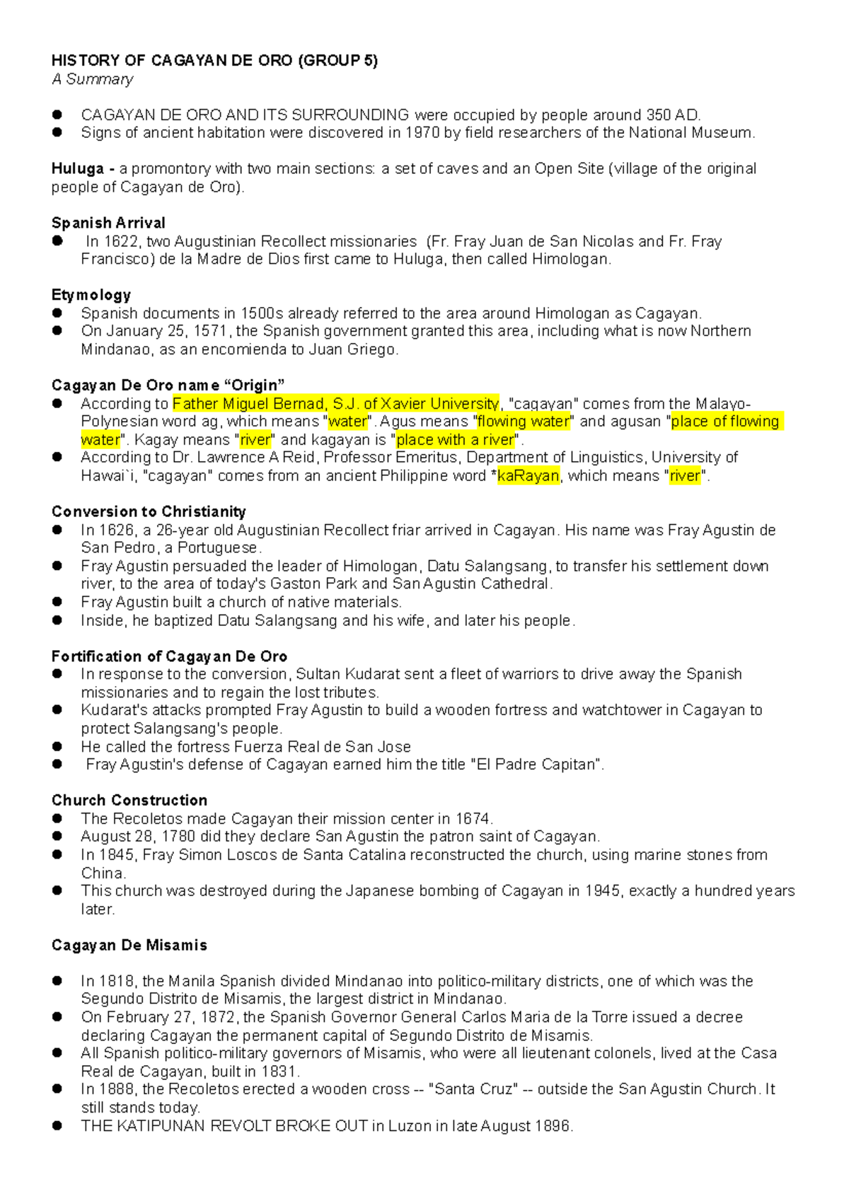 History OF Cagayan DE ORO - HISTORY OF CAGAYAN DE ORO (GROUP 5) A Summary CAGAYAN DE ORO AND ITS ...