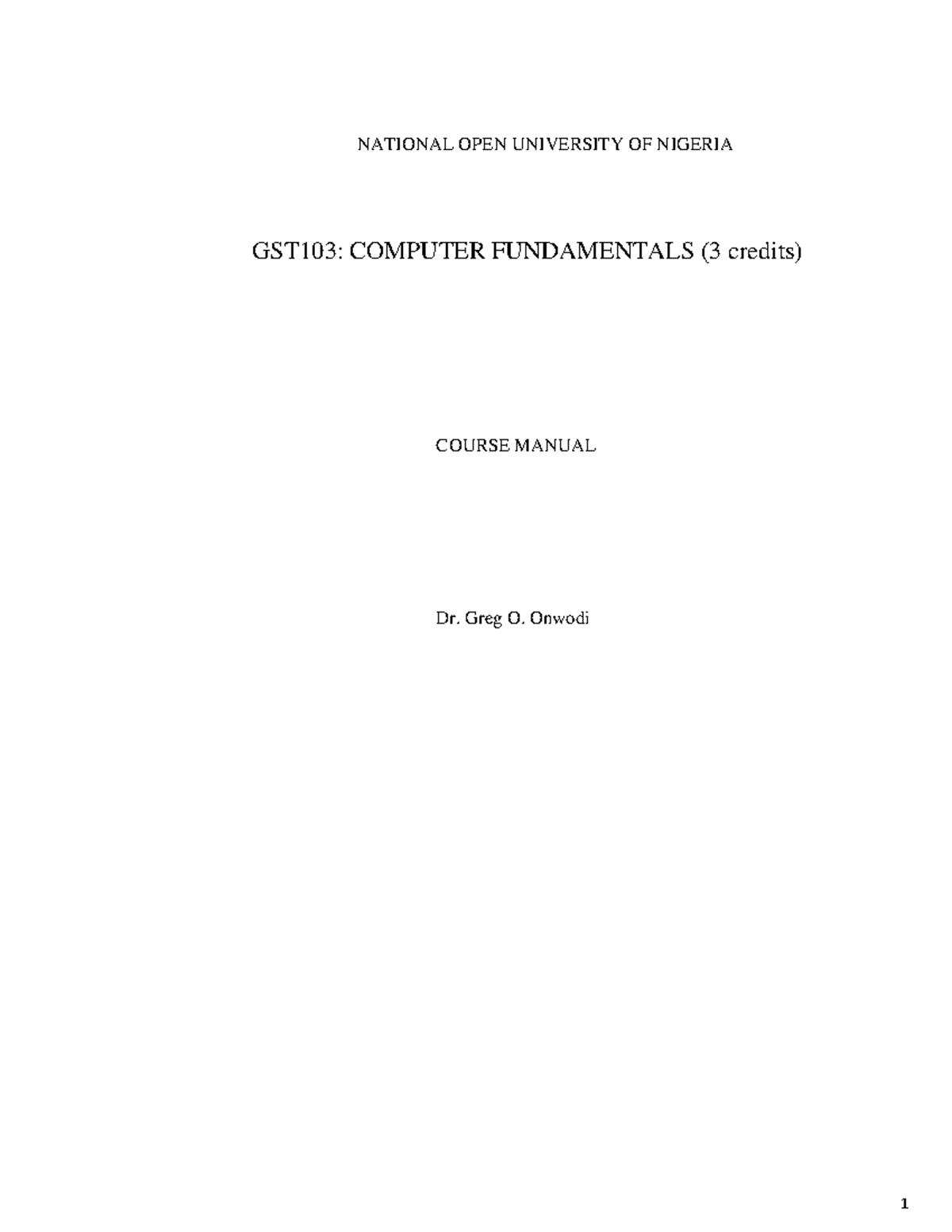 Pdf Material For Computer Fundamentals Gst103 Module 1 National Open University Of Nigeria 
