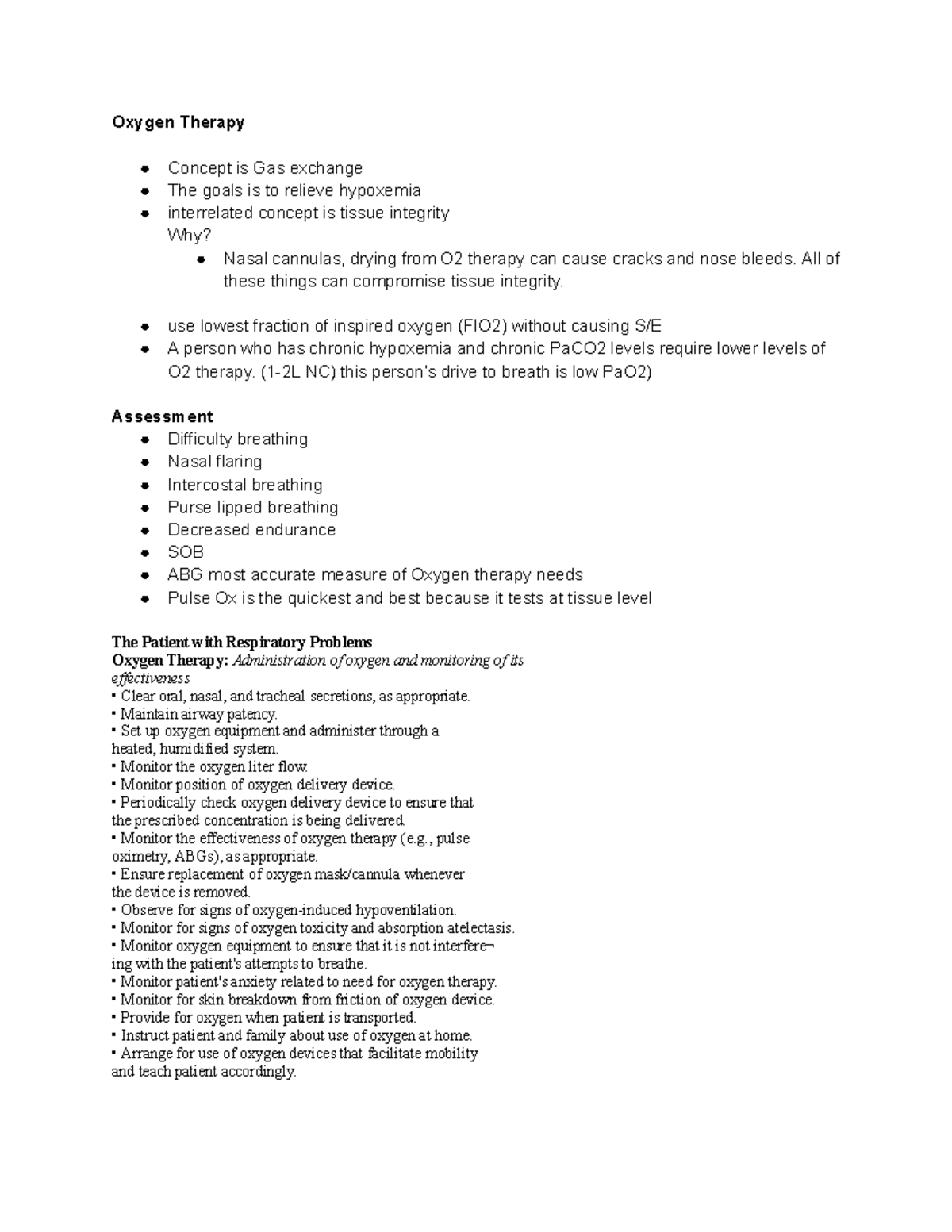 Oxygen Therapy - Oxygen Therapy Concept is Gas exchange The goals is to ...