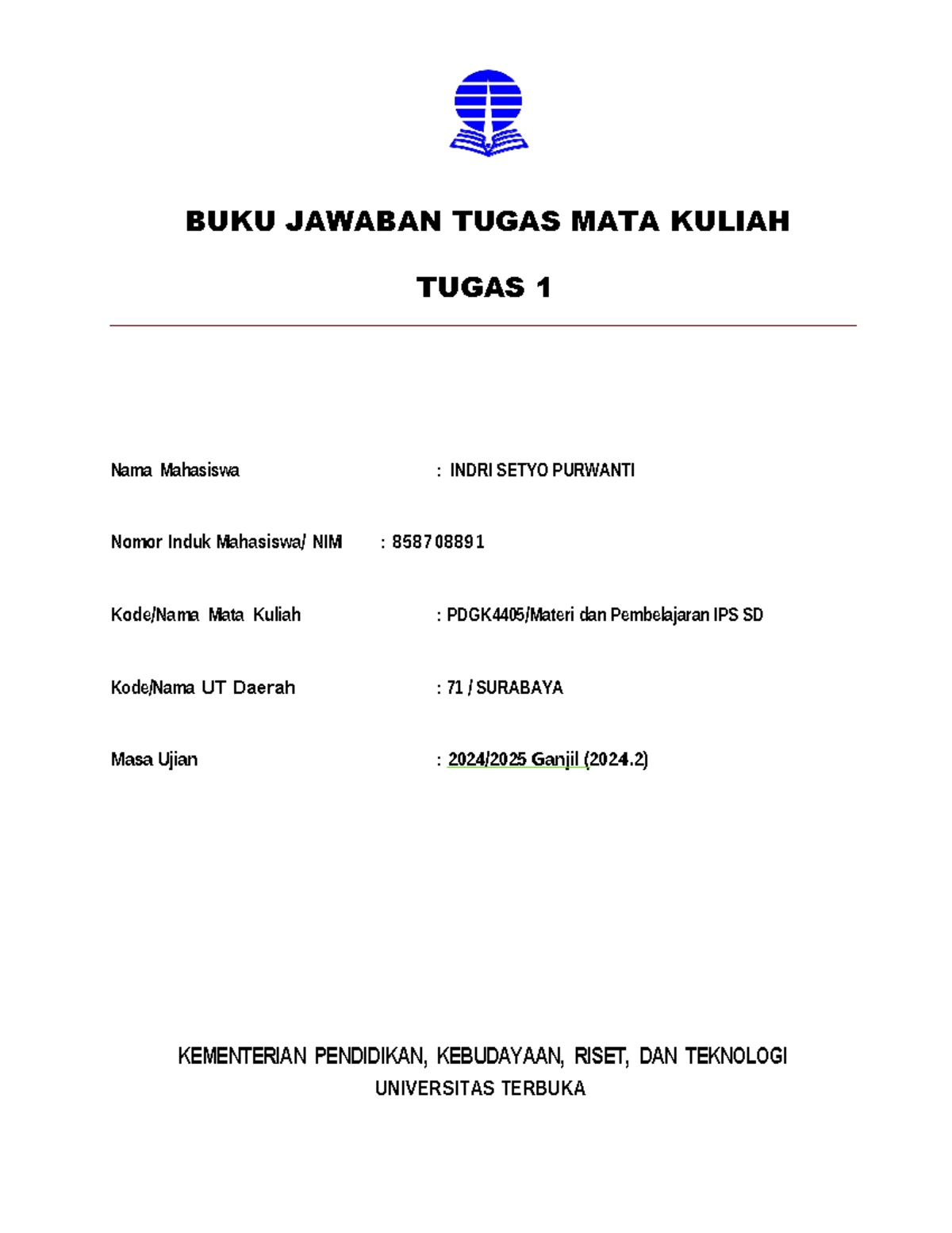 Bjt Materi dan Pembelajaran di SD tmk1 - BUKU JAWABAN TUGAS MATA KULIAH TUGAS 1 Nama Mahasiswa ...