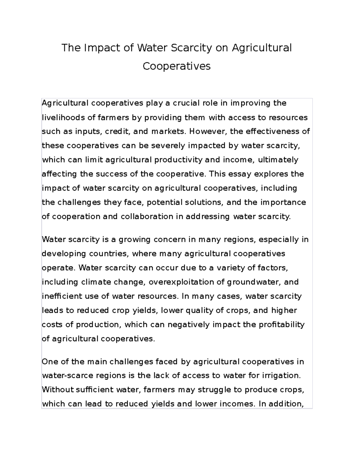 The Impact of Water Scarcity on Agricultural Cooperatives - The Impact ...