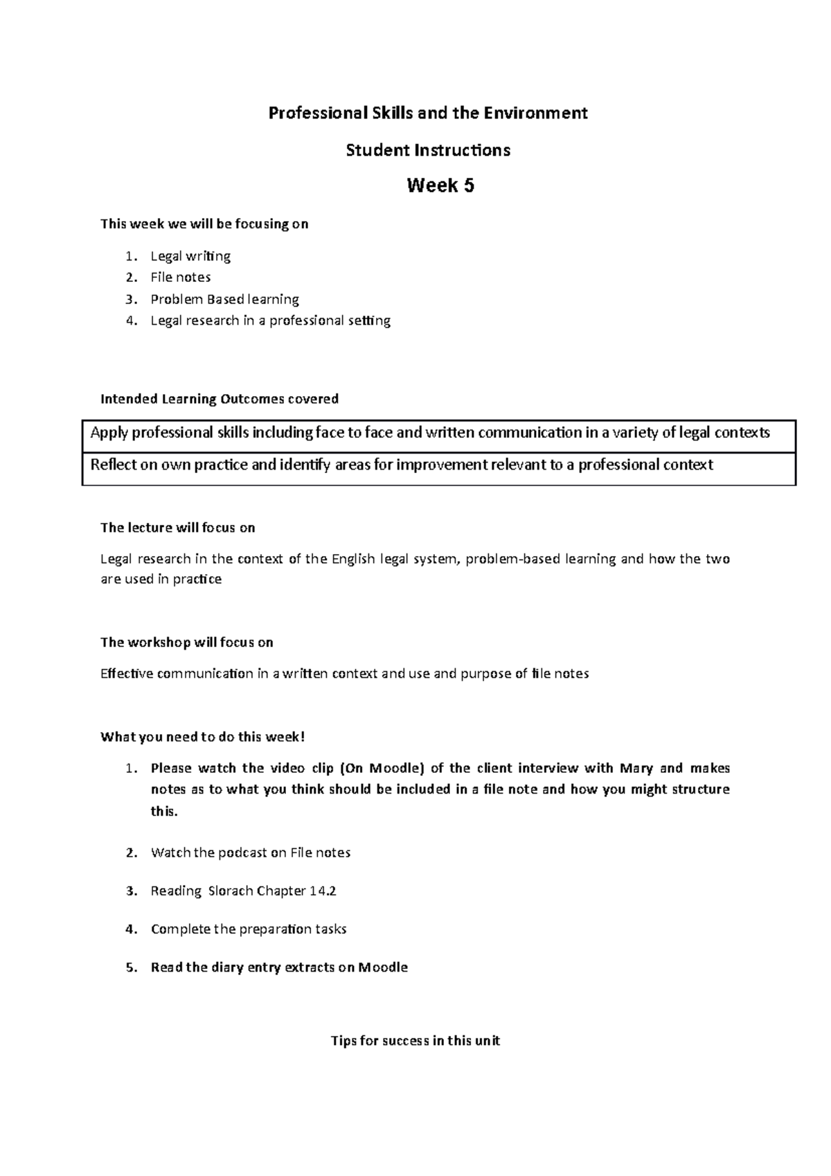 Week 5 Student instructions - Professional Skills and the Environment ...