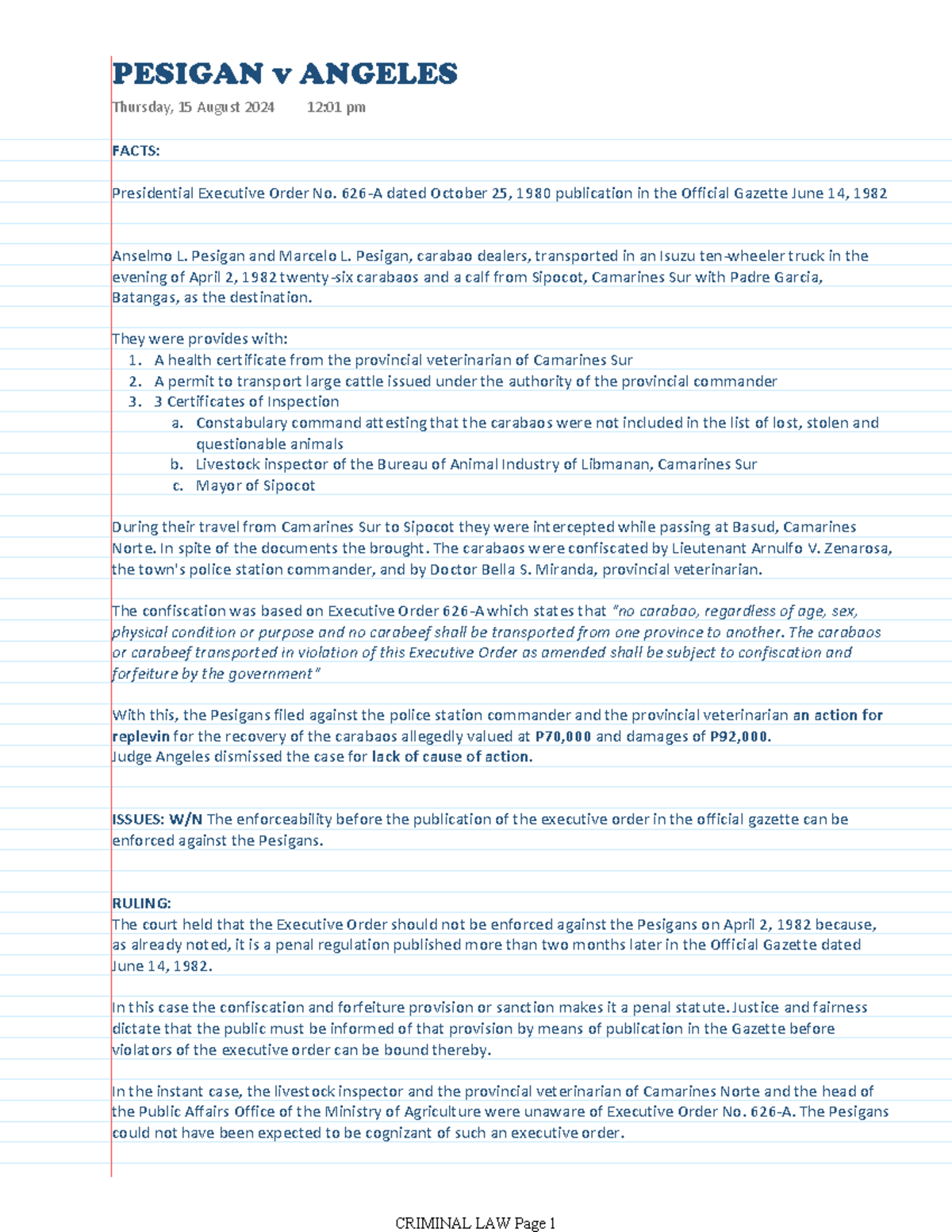 Pesigan v. Angeles - CrimLaw - FACTS: Presidential Executive Order No ...