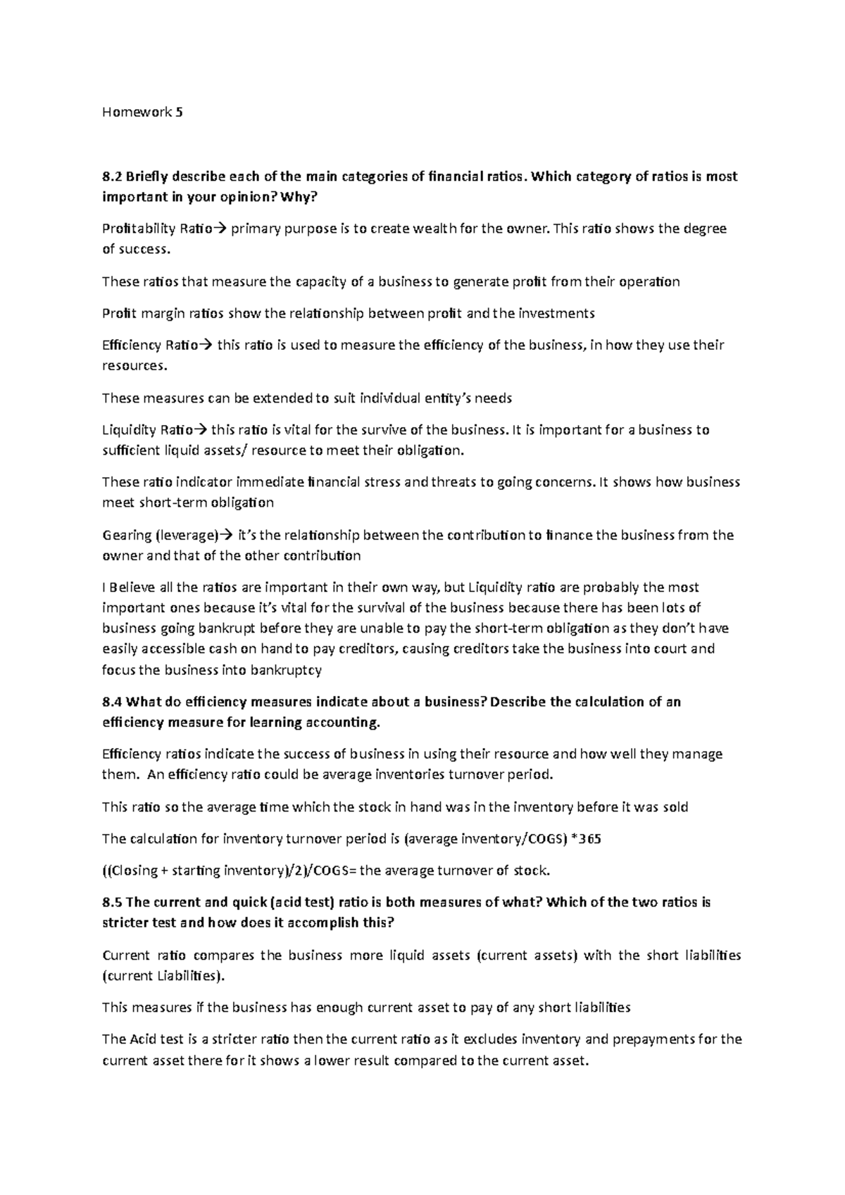 Homework 5 - acct102 - Homework 5 8 Briefly describe each of the main ...