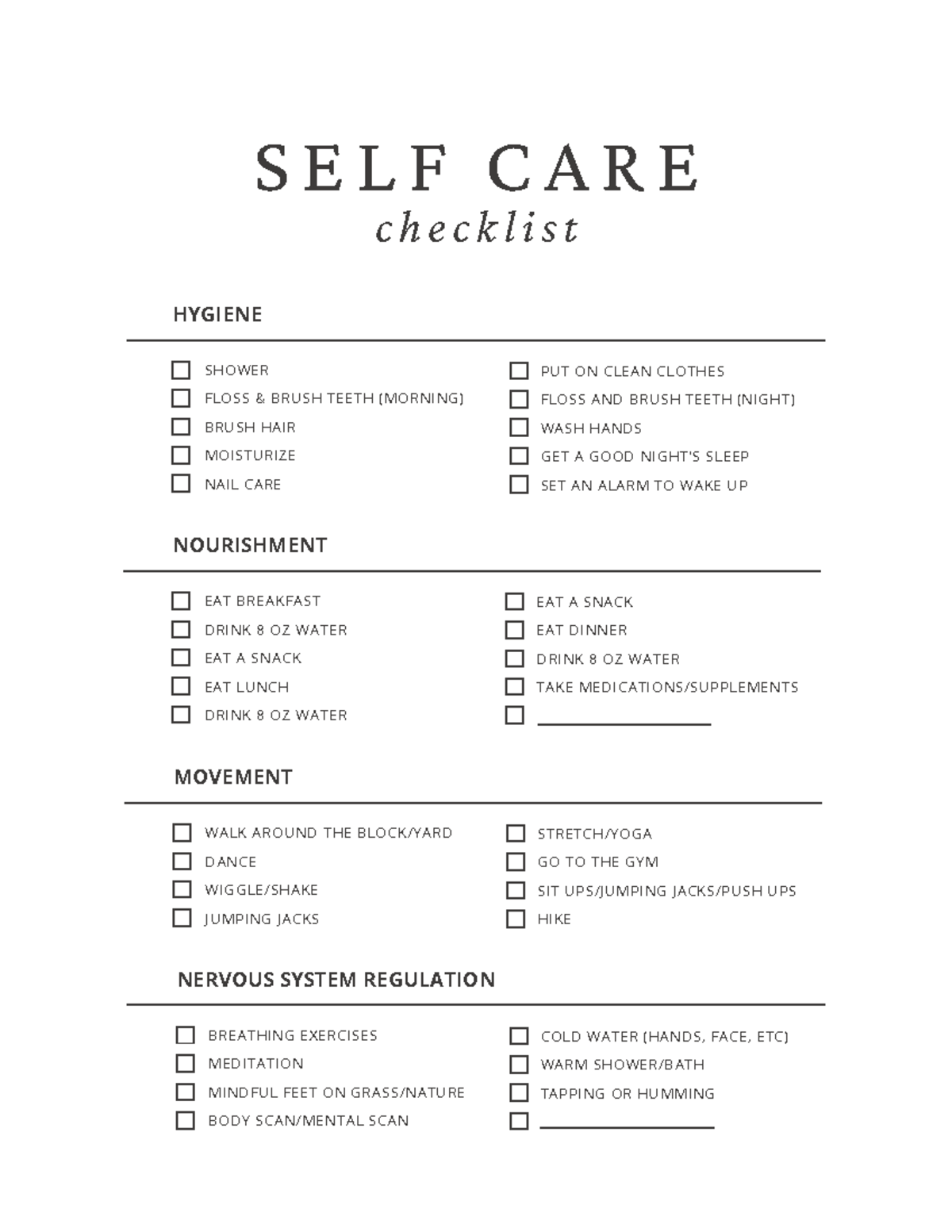 Self Care Check List - S E L F C A R E SHOWER FLOSS & BRUSH TEETH ...