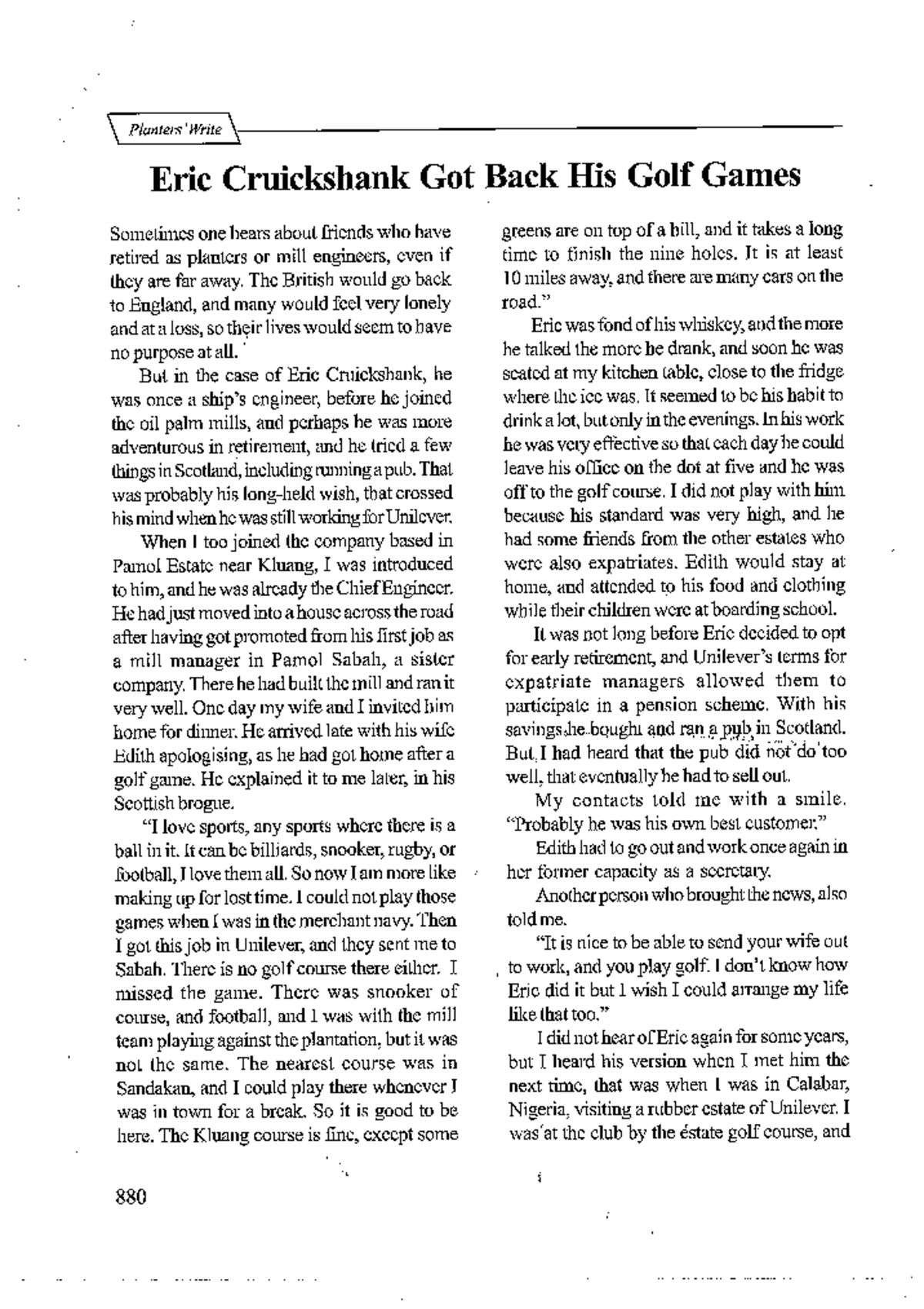 Eric Cruickshank Got His Golf Games - Random Paper - UiTM - Studocu