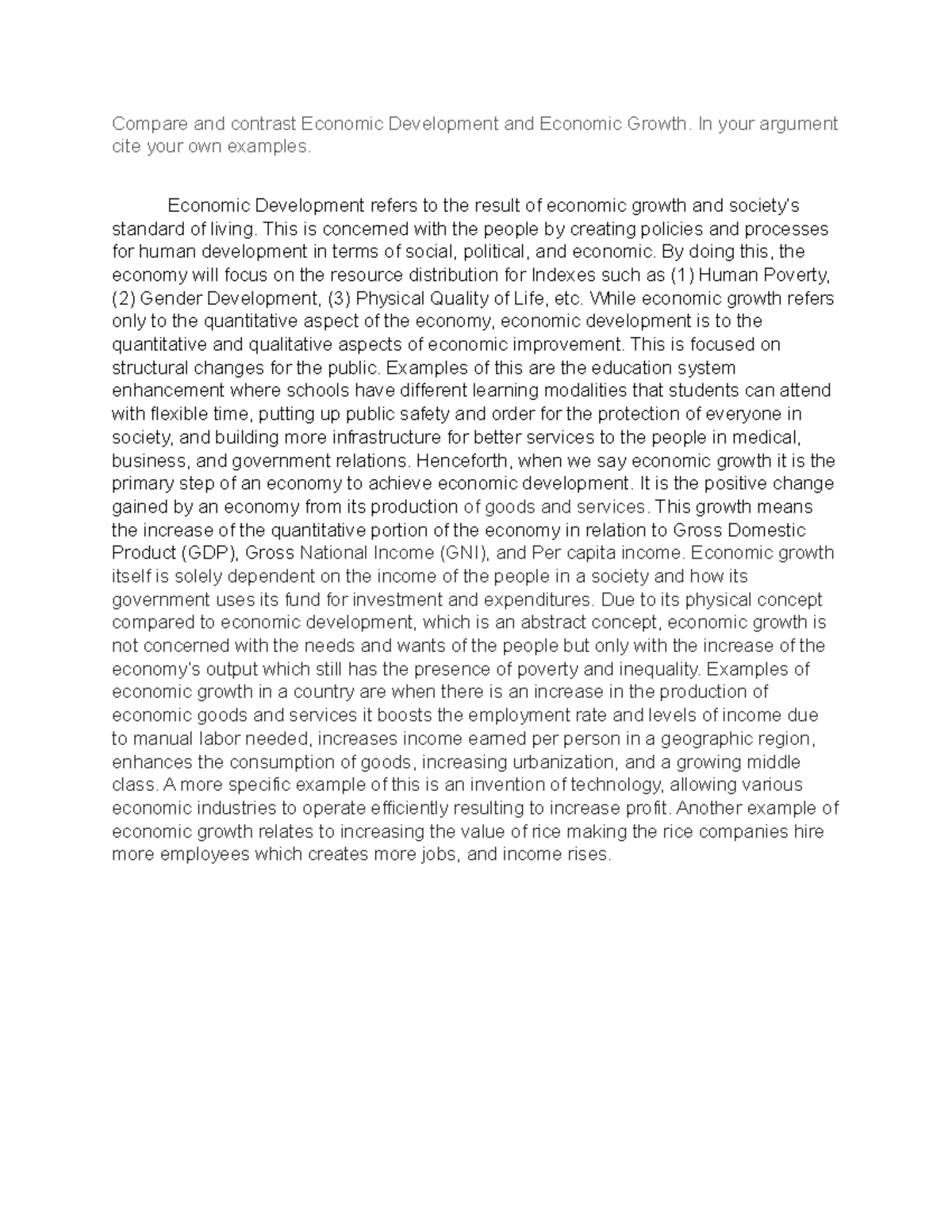 CBM QUIZ - CBM Economic Development Quiz - Compare and contrast ...