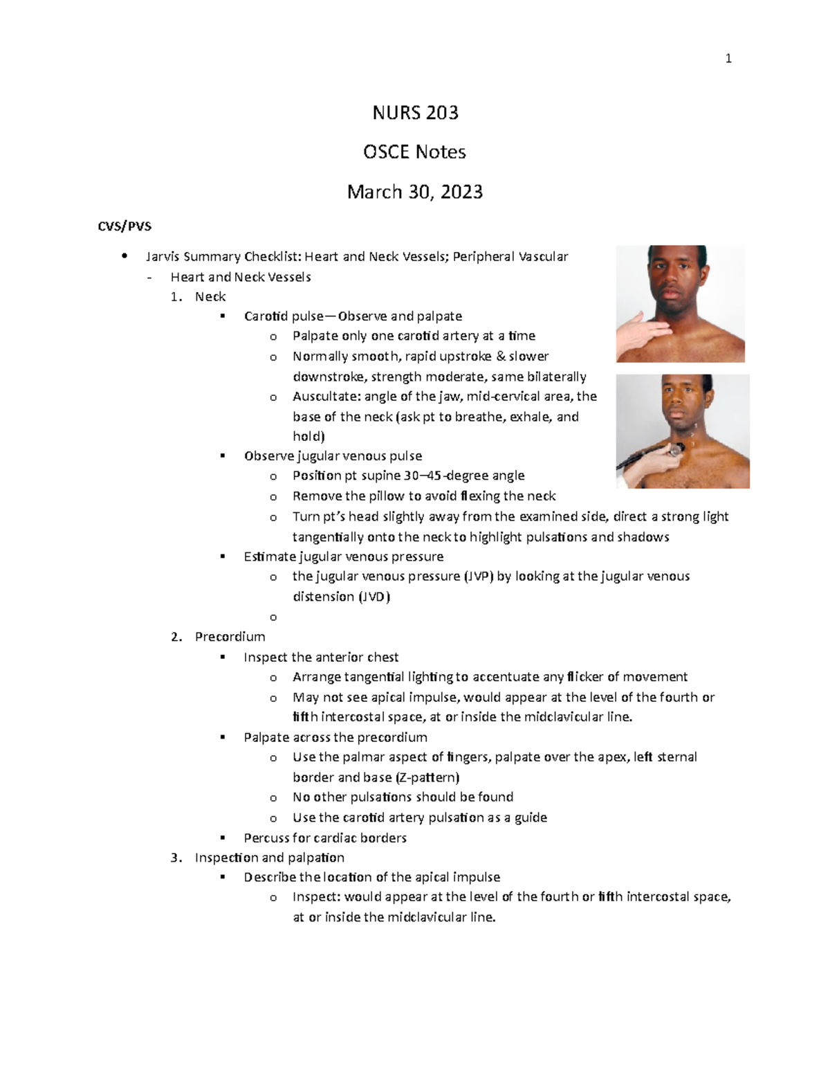 NURS 203 - OSCE Notes - Professor Dawna Fletcher-Tung - NURS 203 OSCE ...