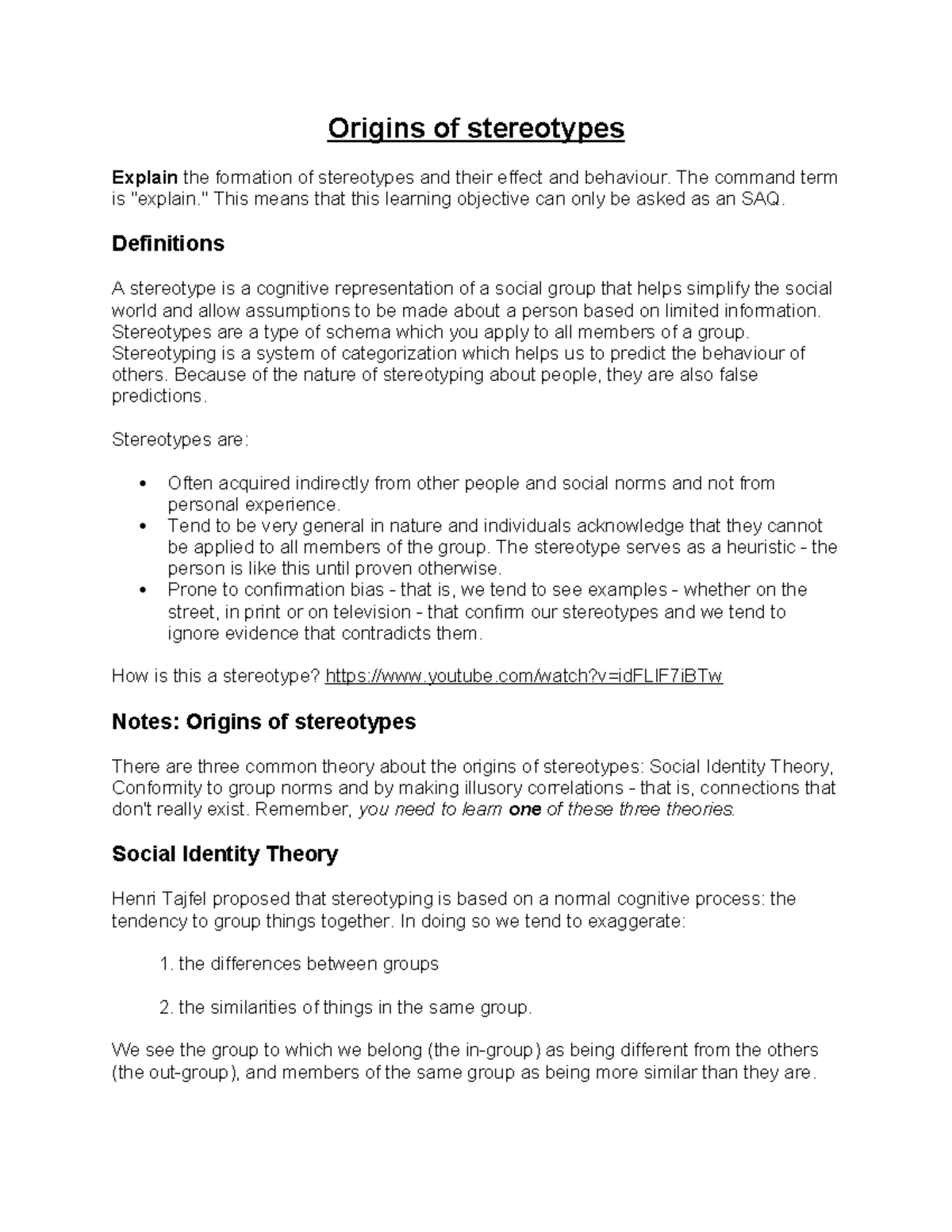 Origins of stereotypes - Origins of stereotypes Explain the formation ...