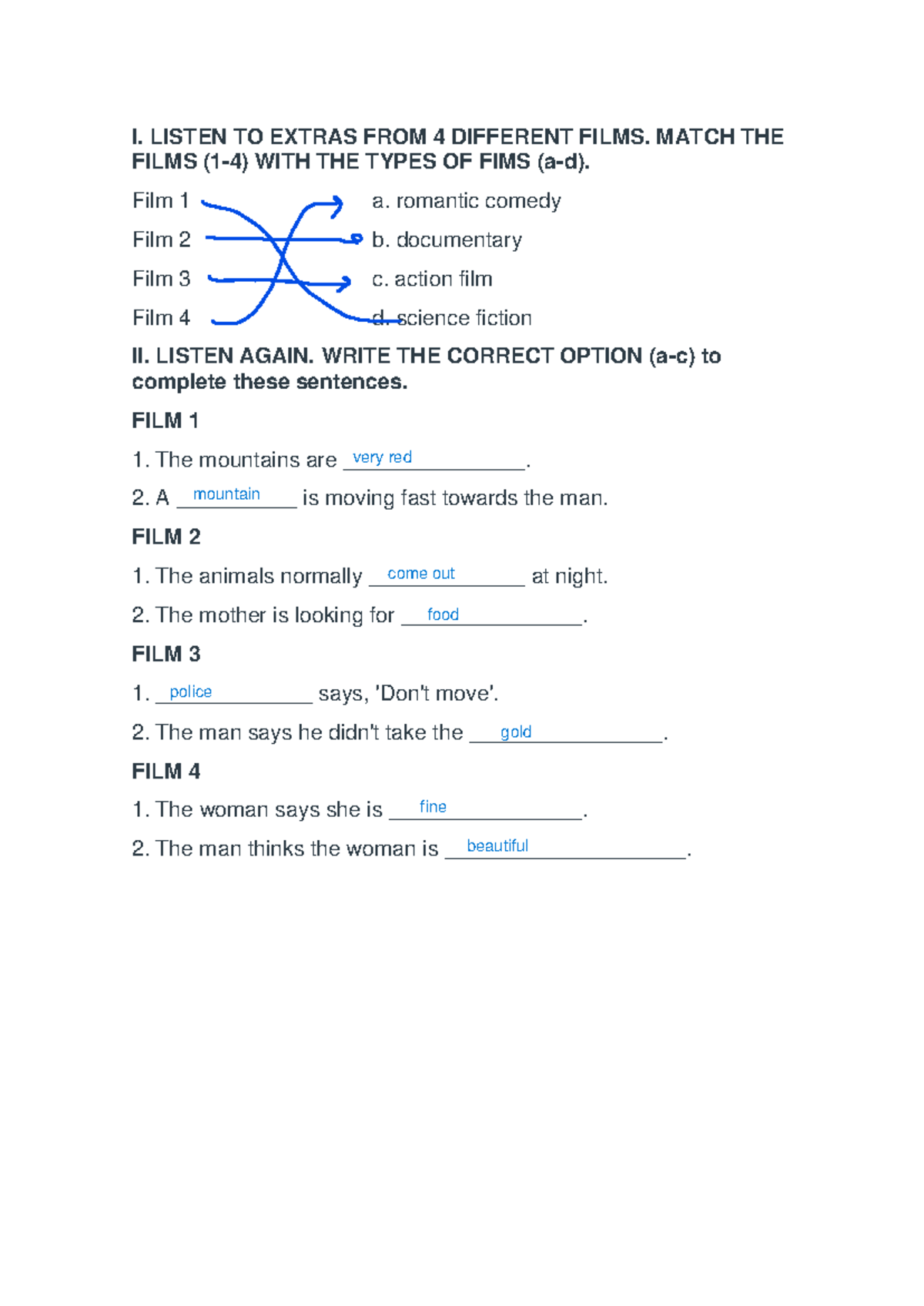 Homework - Listening - ingles - I. LISTEN TO EXTRAS FROM 4 DIFFERENT ...
