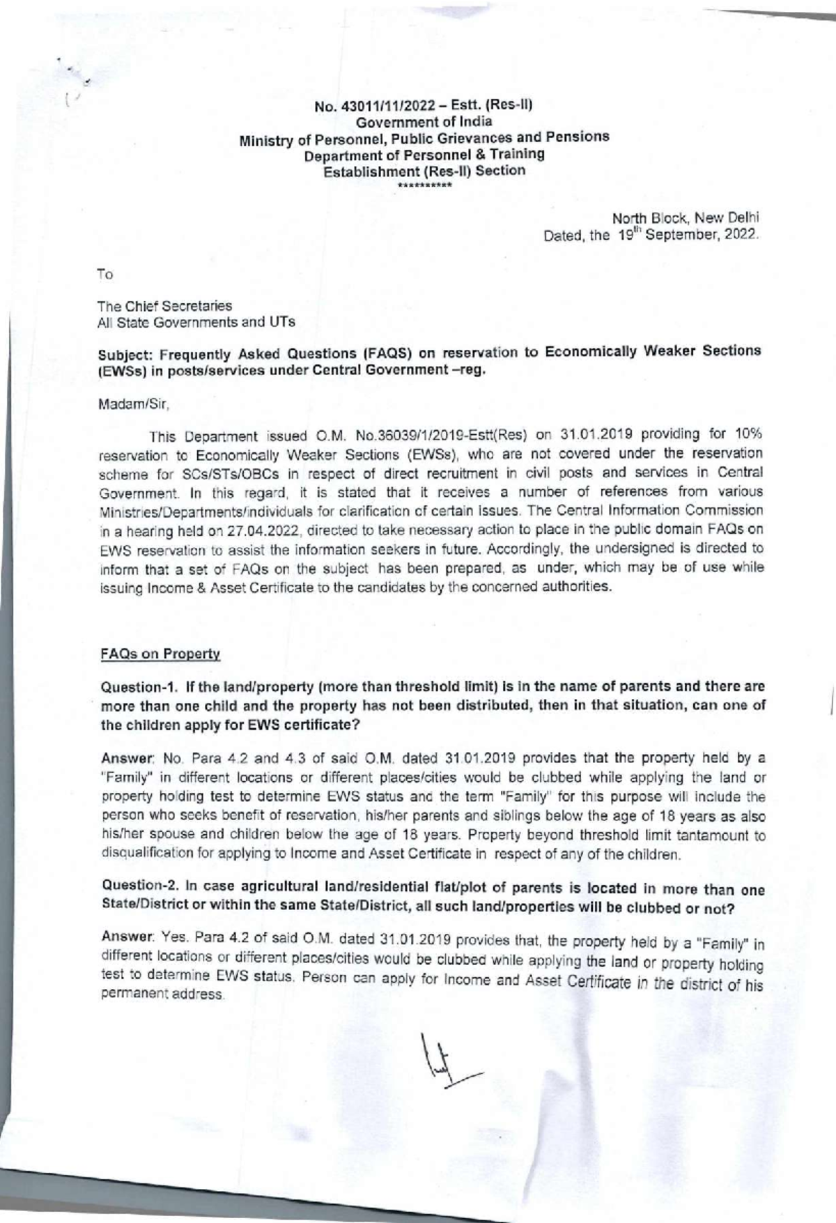 Ews faq 1 compressedic Lh Y - No. 43011/11/2022 — Estt. (Res -Il ...