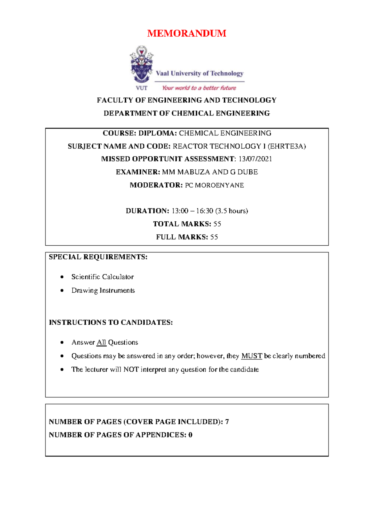 Assess 5 MOA - Memo - This is the memorandum for the test, it will help ...