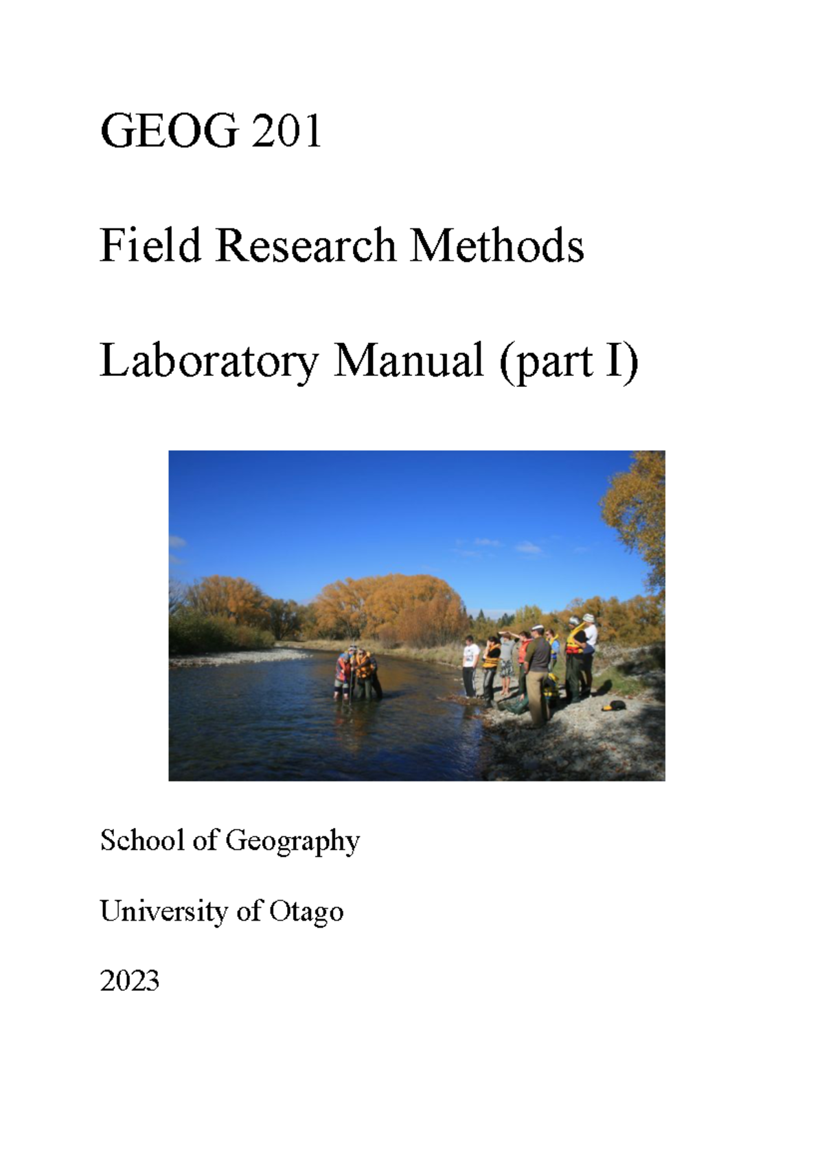 GEOG201 Lab Manual 2023 - GEOG 201 Field Research Methods Laboratory ...
