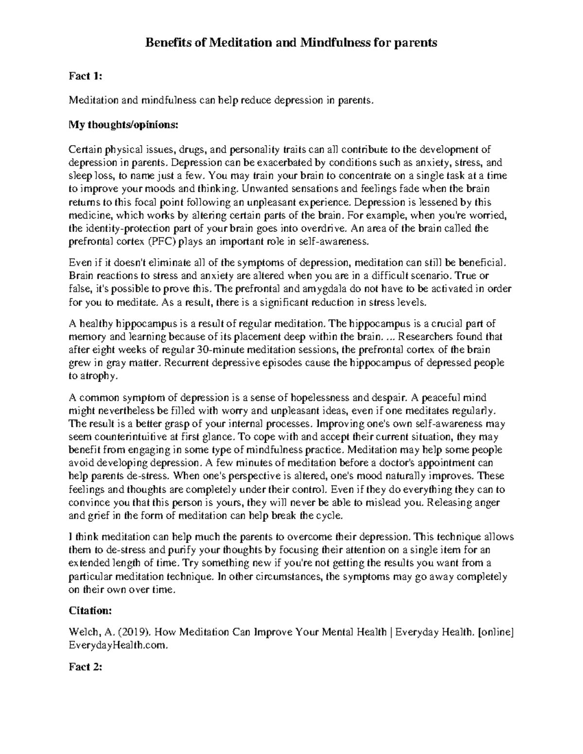 Meditation-1 - meditaion essay - Fact 1: Meditation and mindfulness can ...