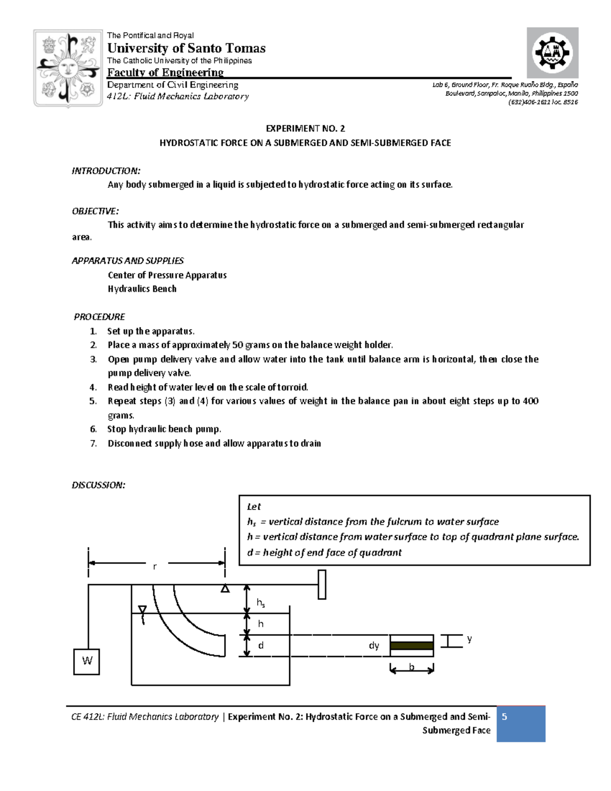 Hydrostatic Force on Submerged and Semi - CE 412L: Fluid Mechanics ...