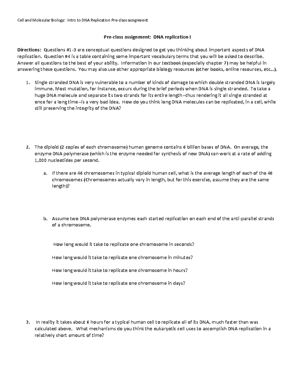 Pre class assignment due Thursday Week 4 201 6 - Cell and Molecular ...